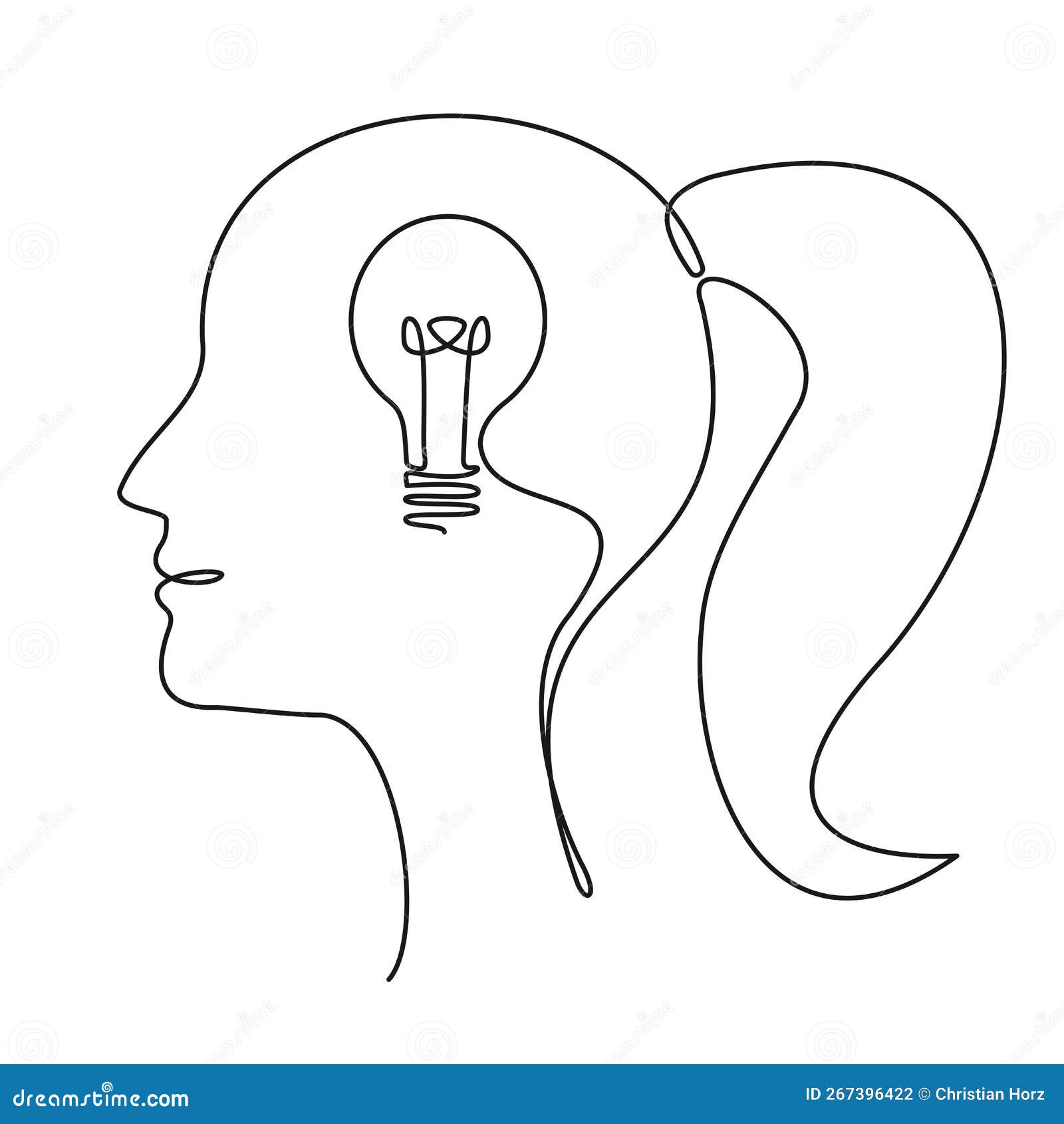 Continuous Single Line Drawing of Human Head with Light Bulb Inside ...
