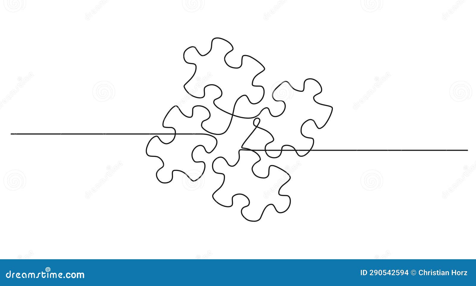 Single Line Drawing of Jigsaw Puzzle Pieces Stock Illustration ...