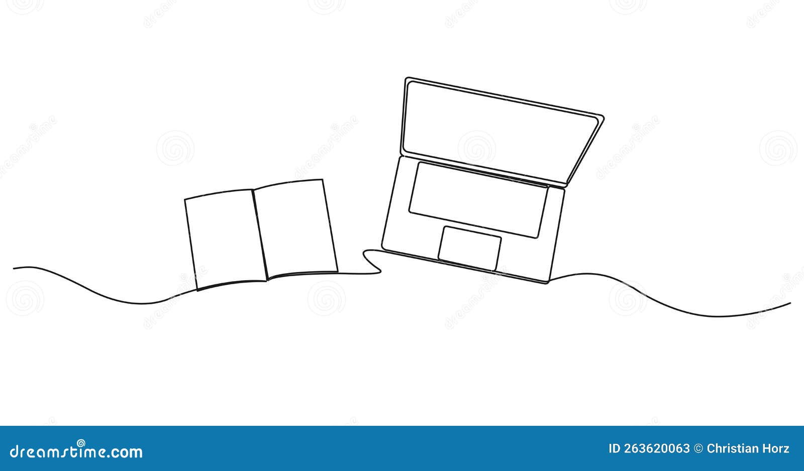 Continuous Single Line Drawing of Laptop Computer and Book Stock Vector ...