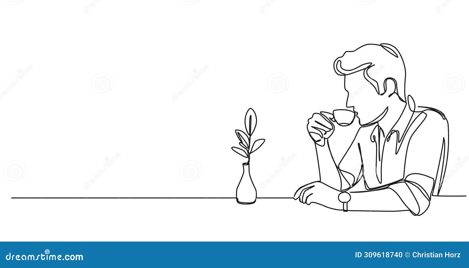 Single Line Drawing of Man Drinking Cup of Espresso Stock Vector ...