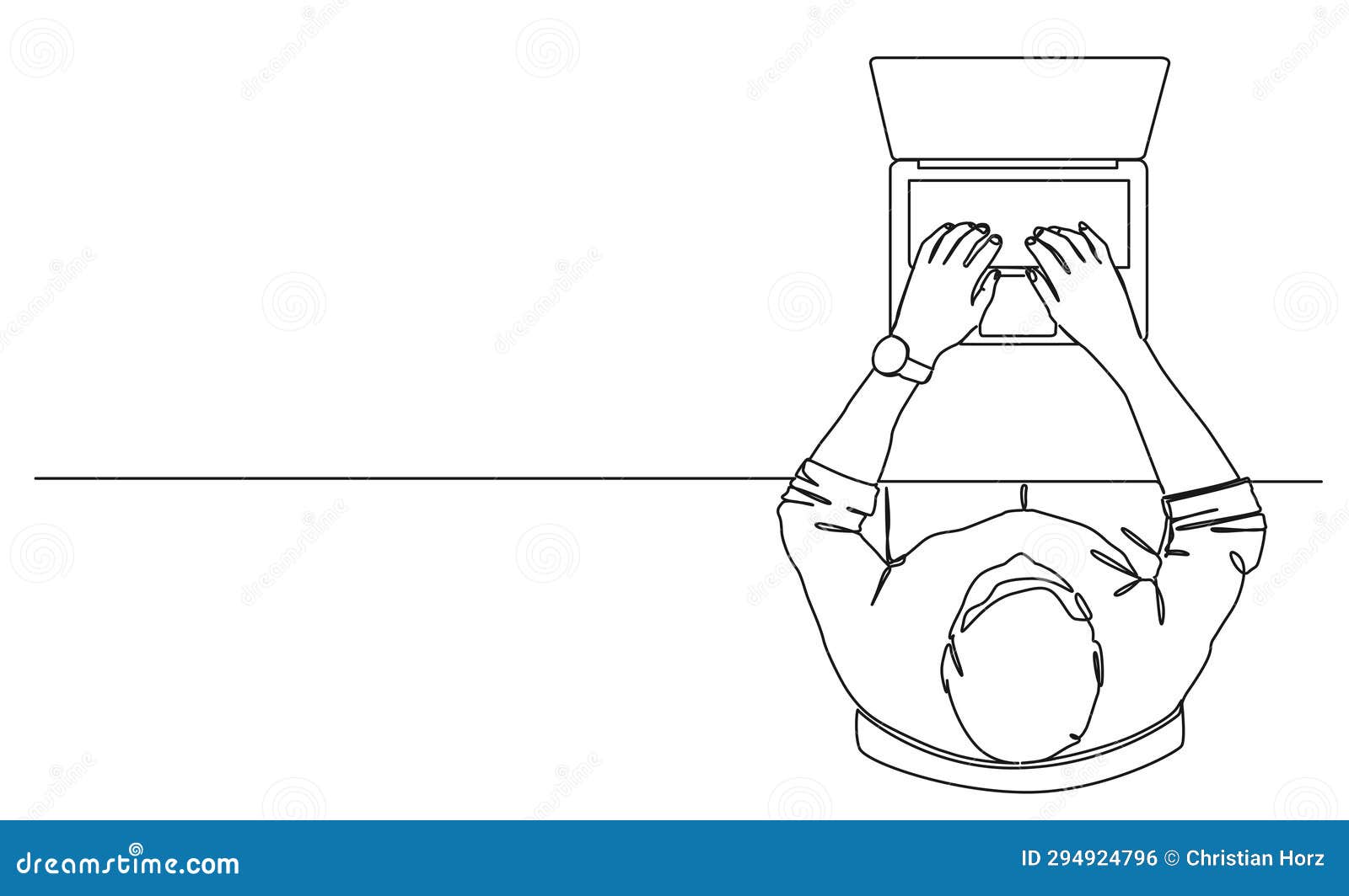 Single Line Drawing of Man Sitting at Desk Using Laptop Computer Stock ...