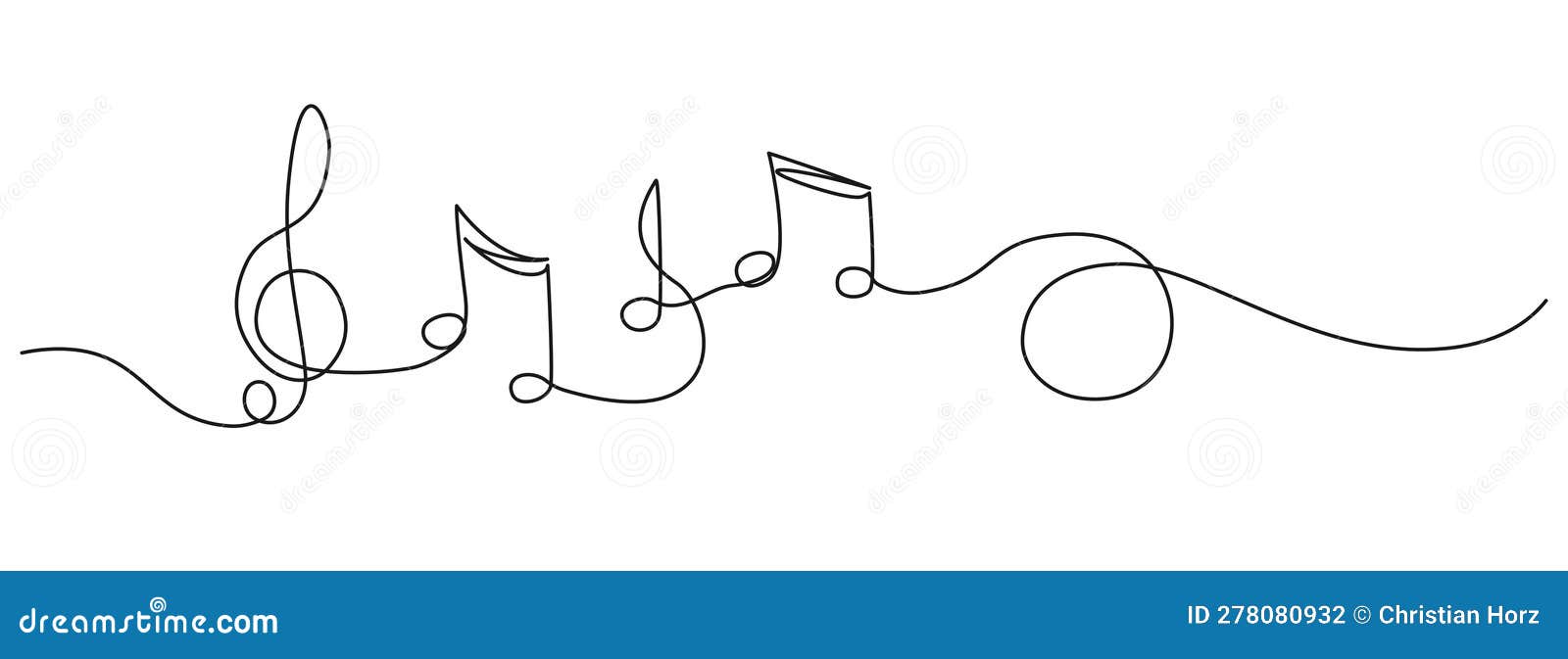 Continuous Single Line Drawing of Music Notes and Treble Clef Stock ...