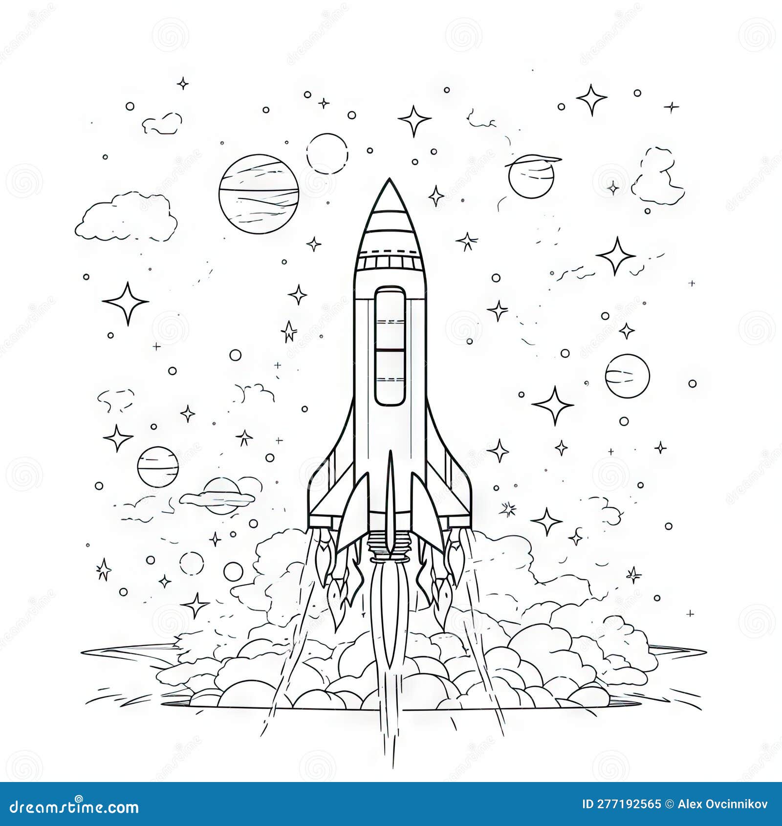Continuous Single Line Drawing of Rocket in Outer Space. Perfect for ...