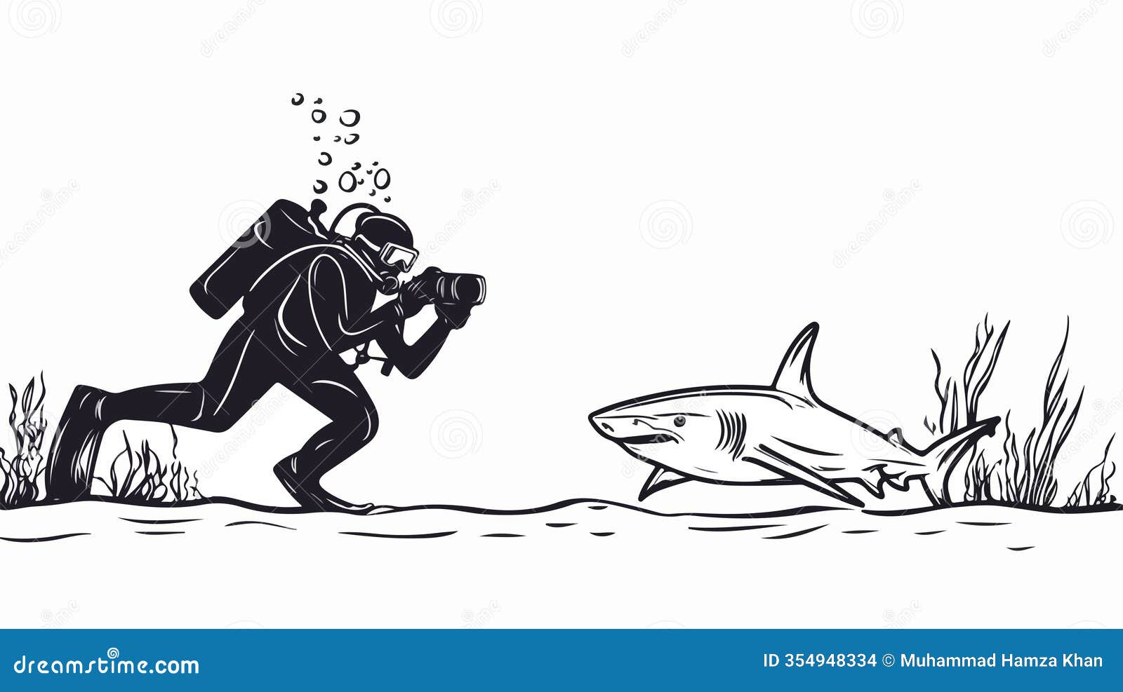 Continuous Single-line Drawing of a Scuba Diver Exploring Underwater ...