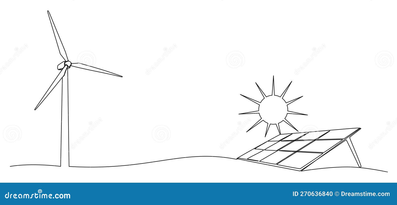 Continuous Single Line Drawing of Solar Energy and Wind Power Concept ...