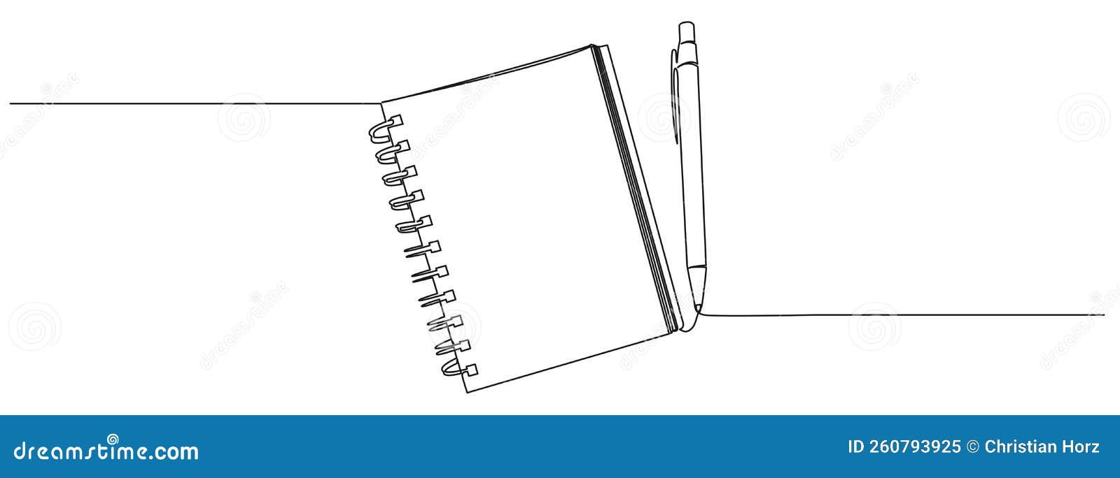 Continuous Single Line Drawing of Spiral Notepad and Pen Stock Vector ...