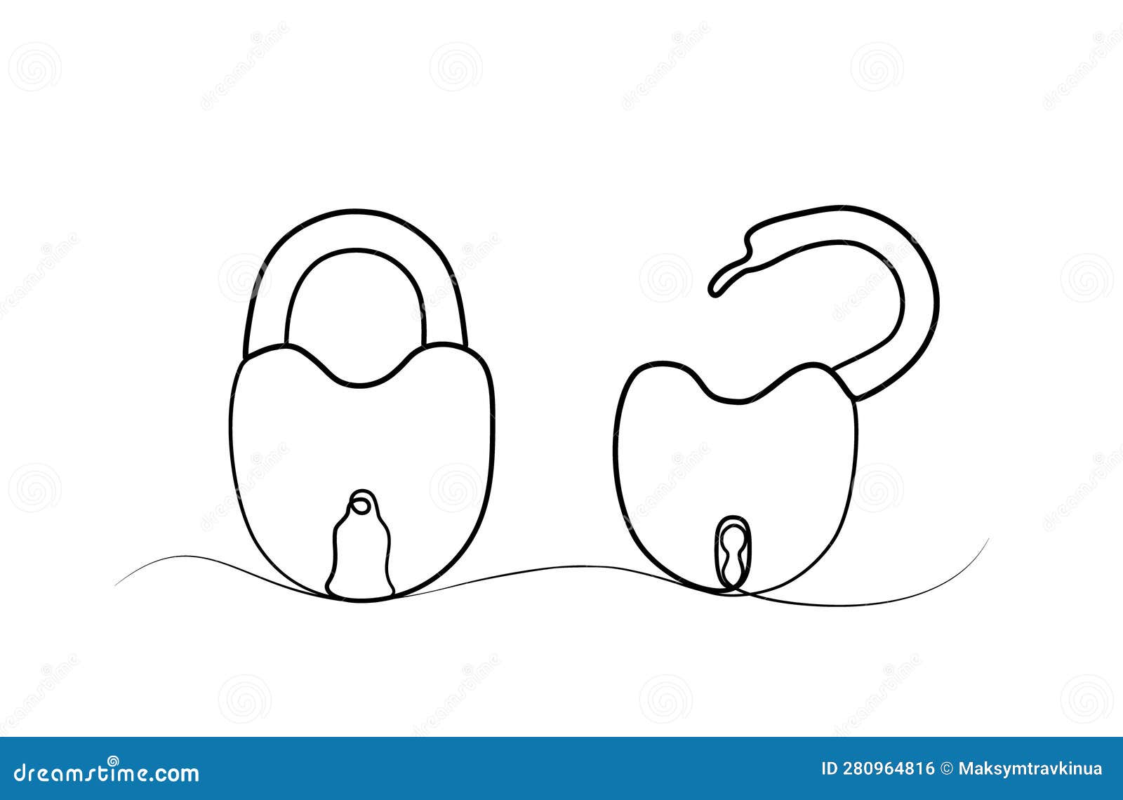 Continuous Single Line Drawing of Two Padlocks in One Line. Stock ...