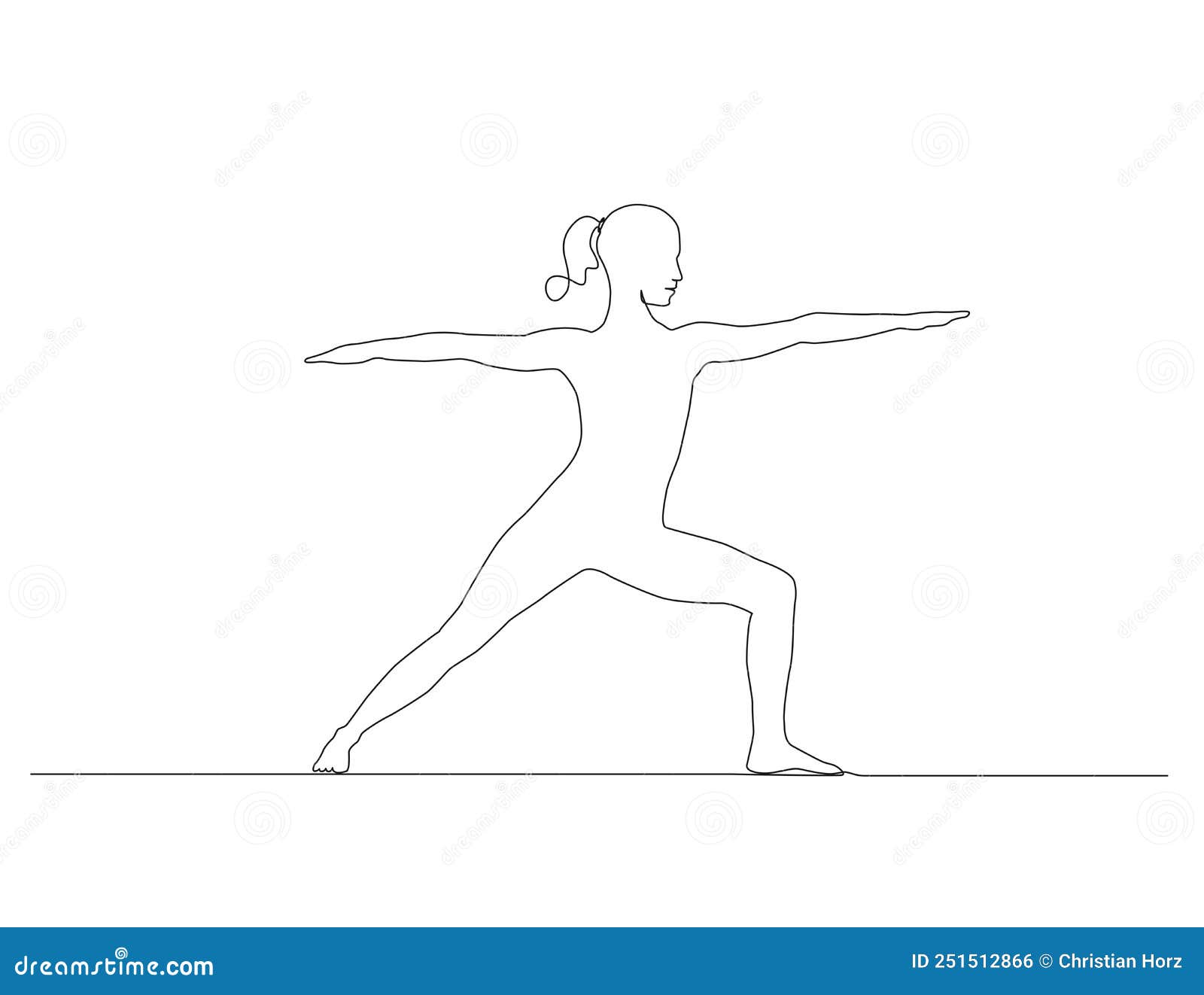 Continuous Single Line Drawing of Woman in Warrior Yoga Pose Stock ...