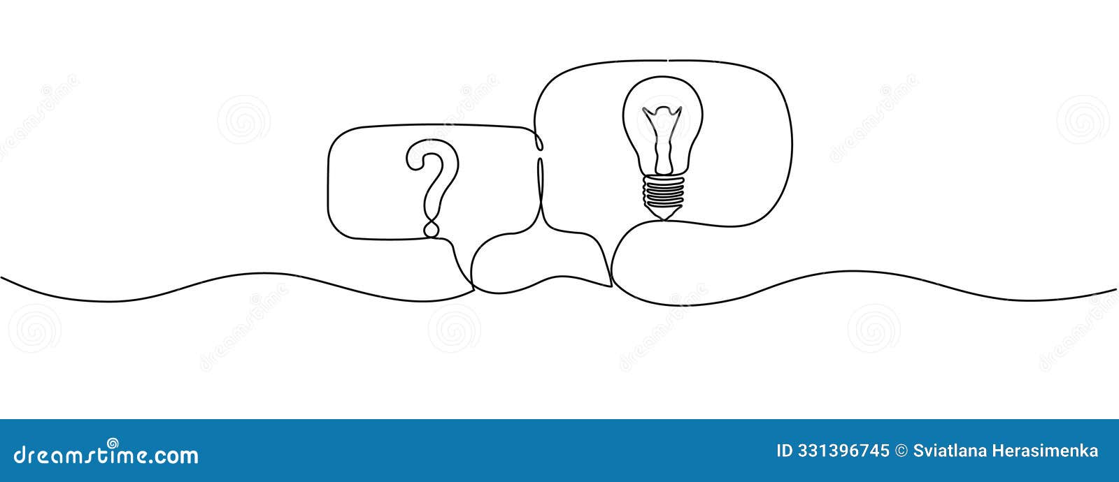 Continuous Single Line Editable Illustration of Question and Light Bulb ...