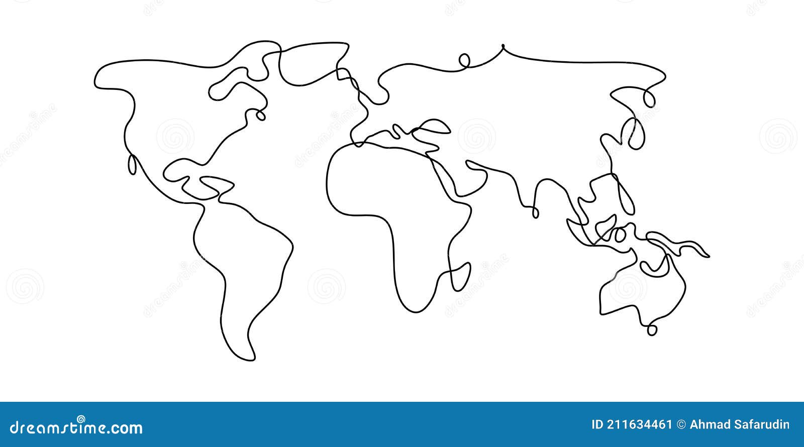 Continuous Single Line World. Earth Globe One Line Drawing of World Map ...