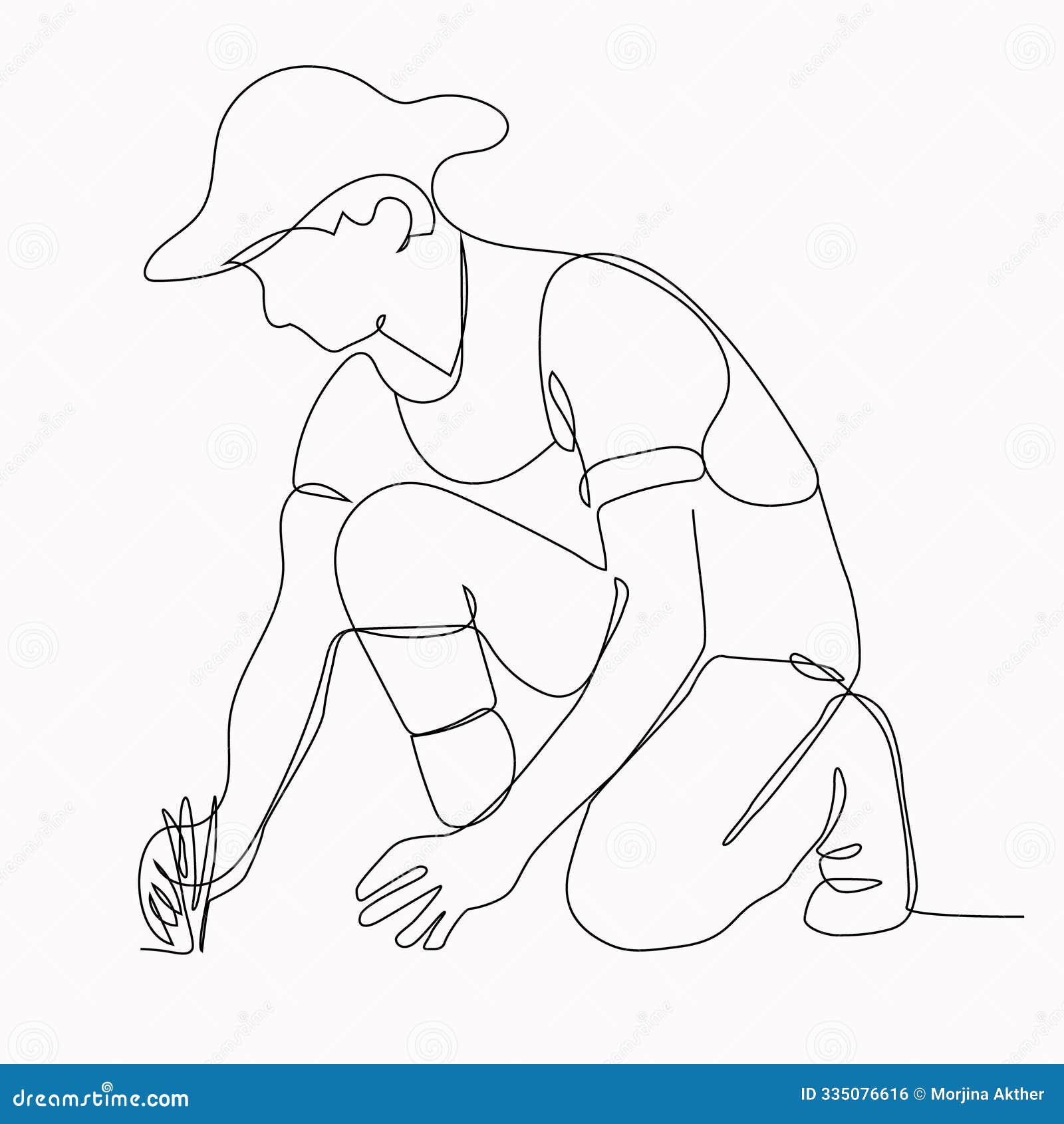 Continuous Single One Line Art Drawing of Man Planting and Farming Seed ...