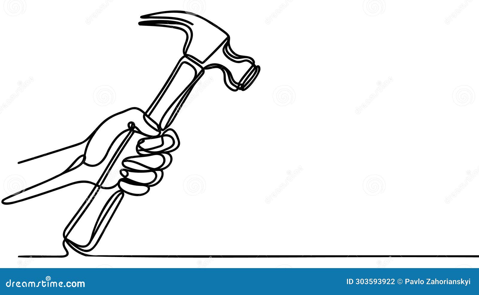 Continuous Single One Line Drawing of Hammer Construction Handyman Tool ...