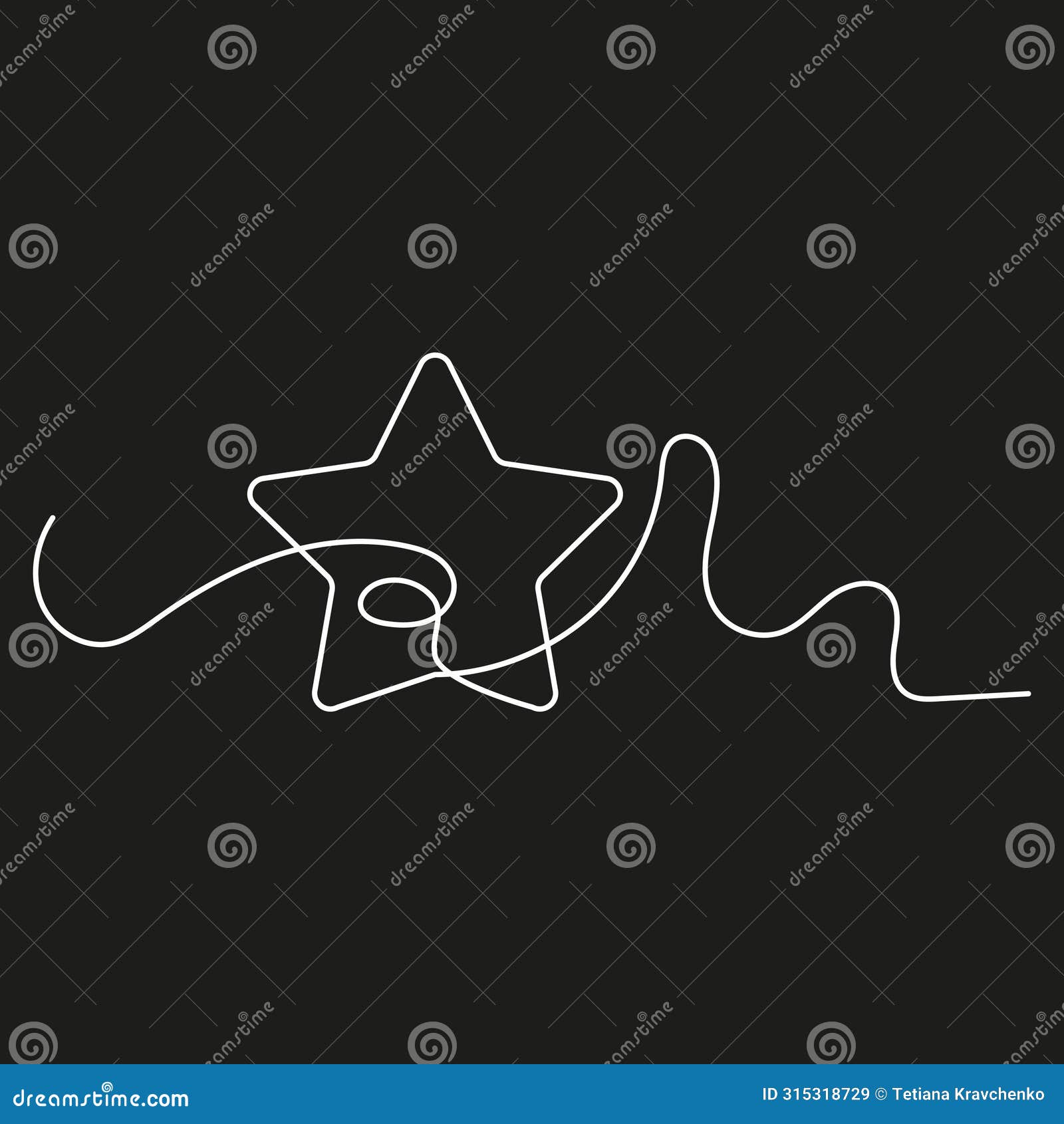 Continuous Star Sketch. Black Canvas Backdrop. Minimalist Single Line ...