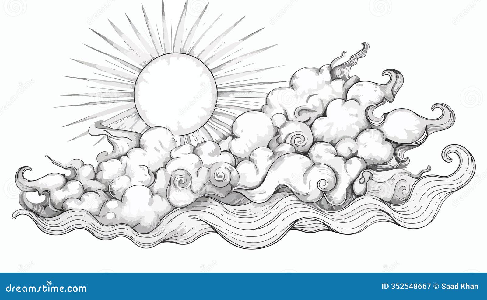 Continuous Sun and Clouds Line Art Drawing for Creative Design Projects Stock Illustration ...