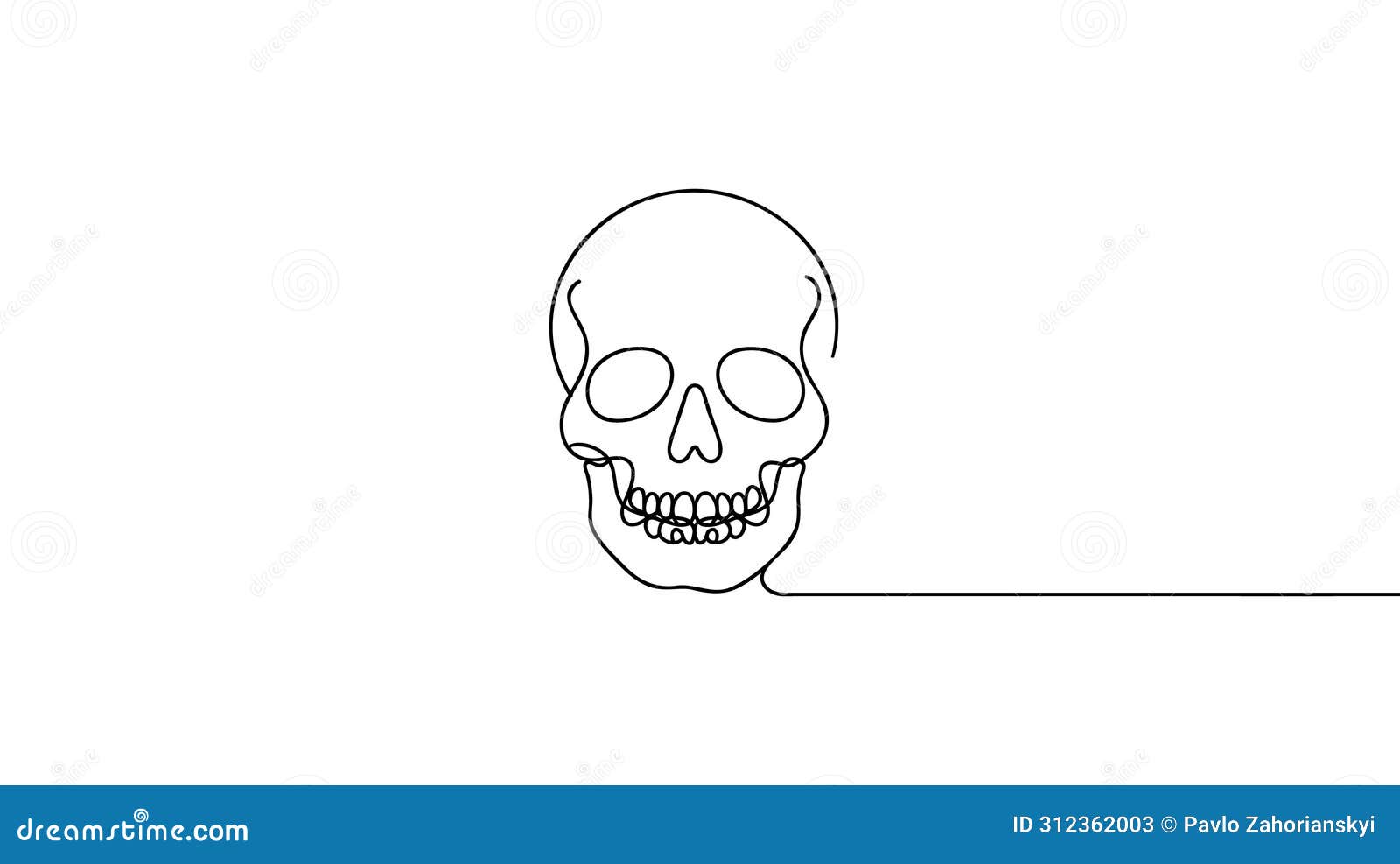 Continuous Thin Line Human Skull Vector Illustration, Minimalist ...