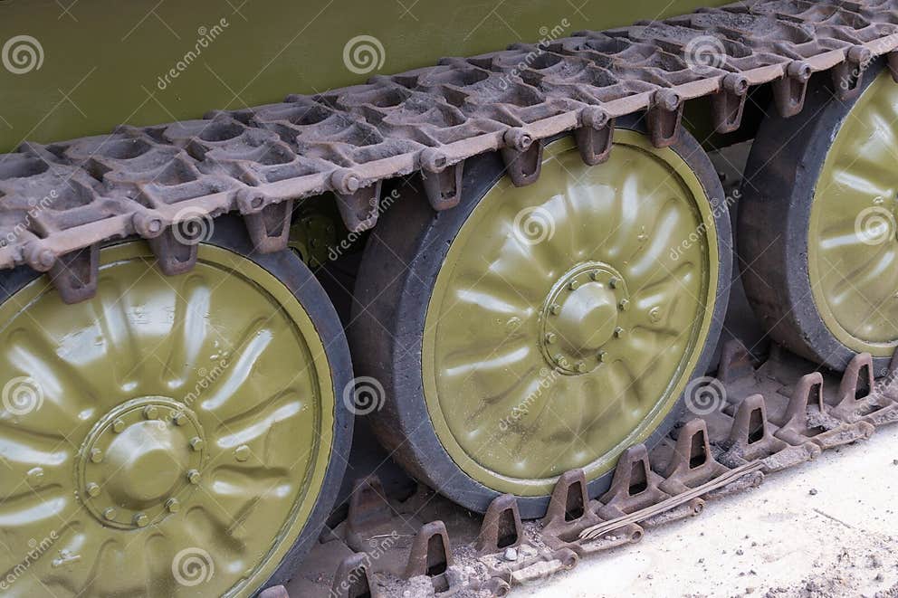 Continuous Track or Tracked Threads of a Soviet Tank, Close-up Stock ...