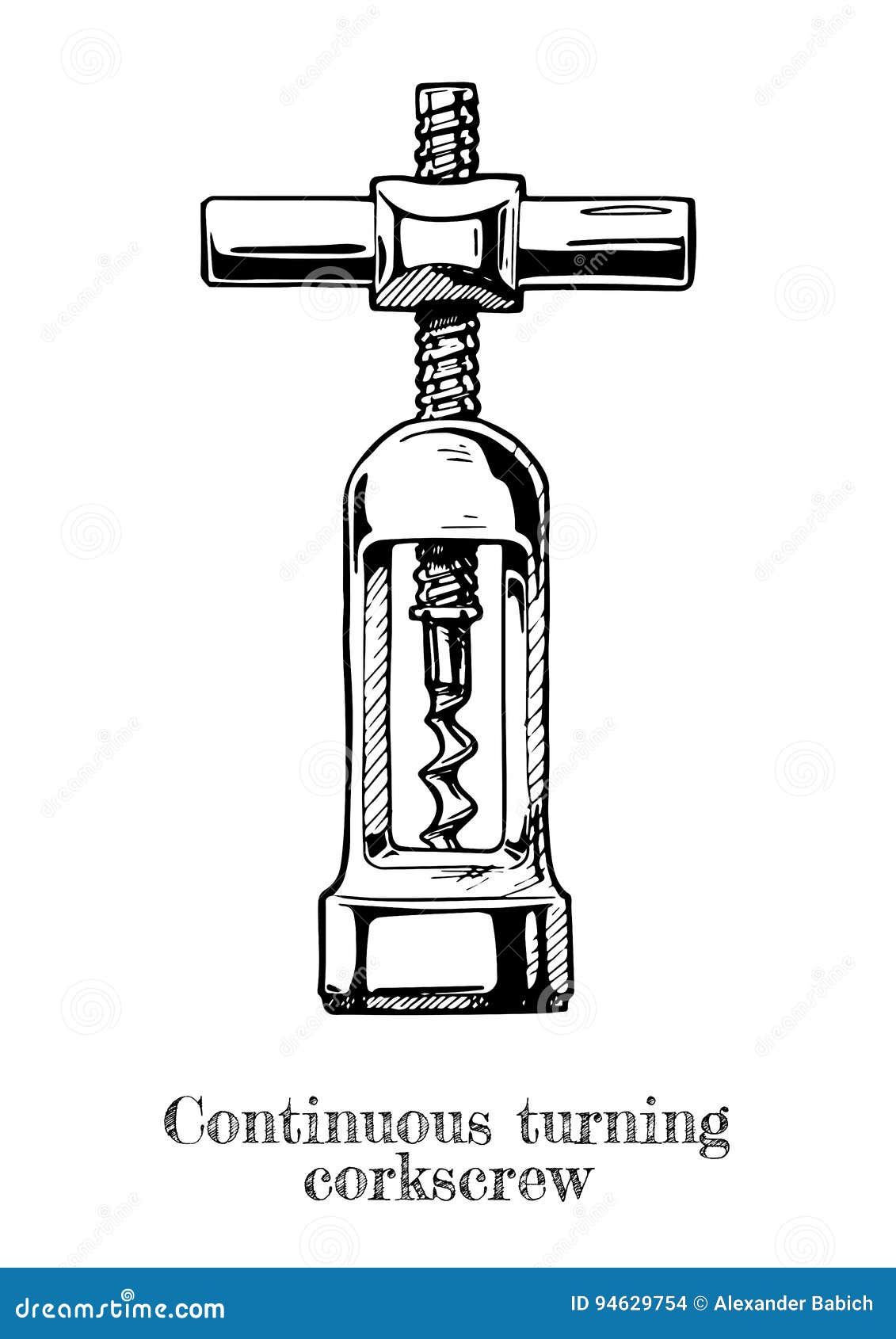 Corkscrew In One Continuous Line Drawing Style Cartoon Vector ...