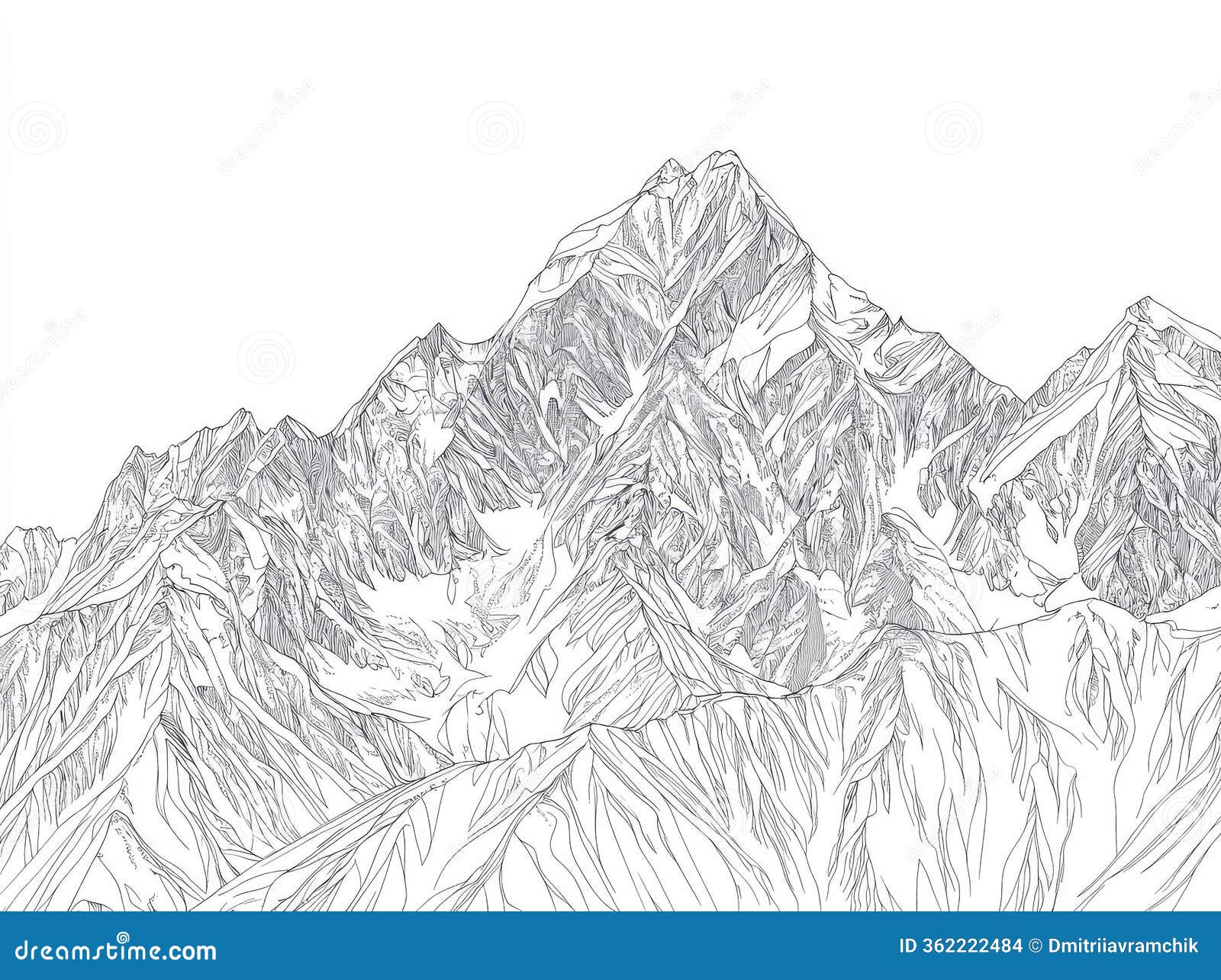 A Continuous, Uninterrupted Line Drawing of a Mountainous Scene Stock ...