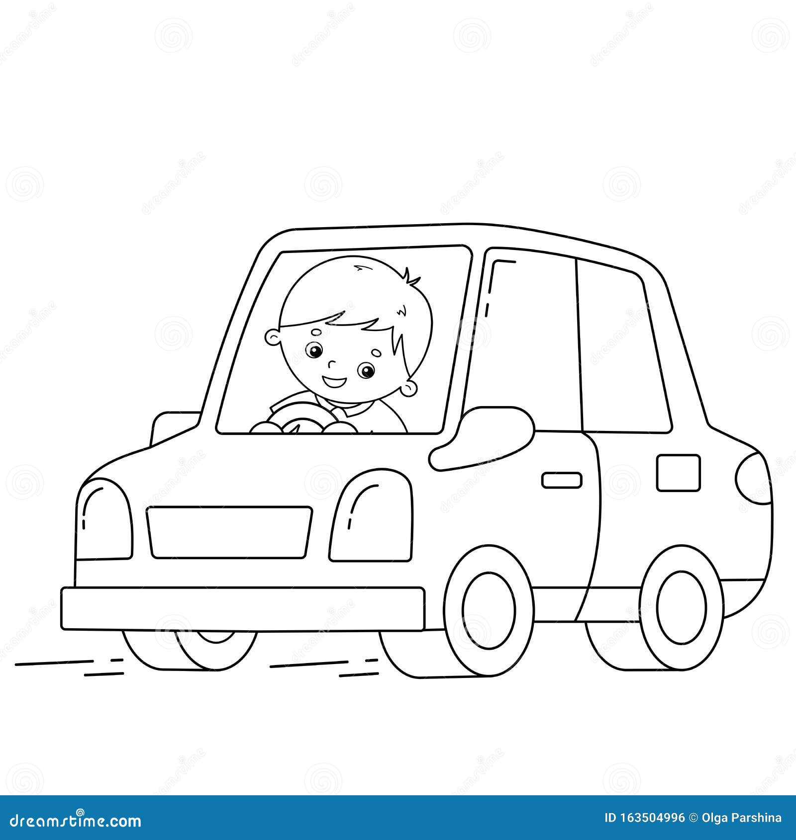 Contorno De Página De Dibujo Animado Con Conductor Transporte De Imágenes O Vehículo Para Niños
