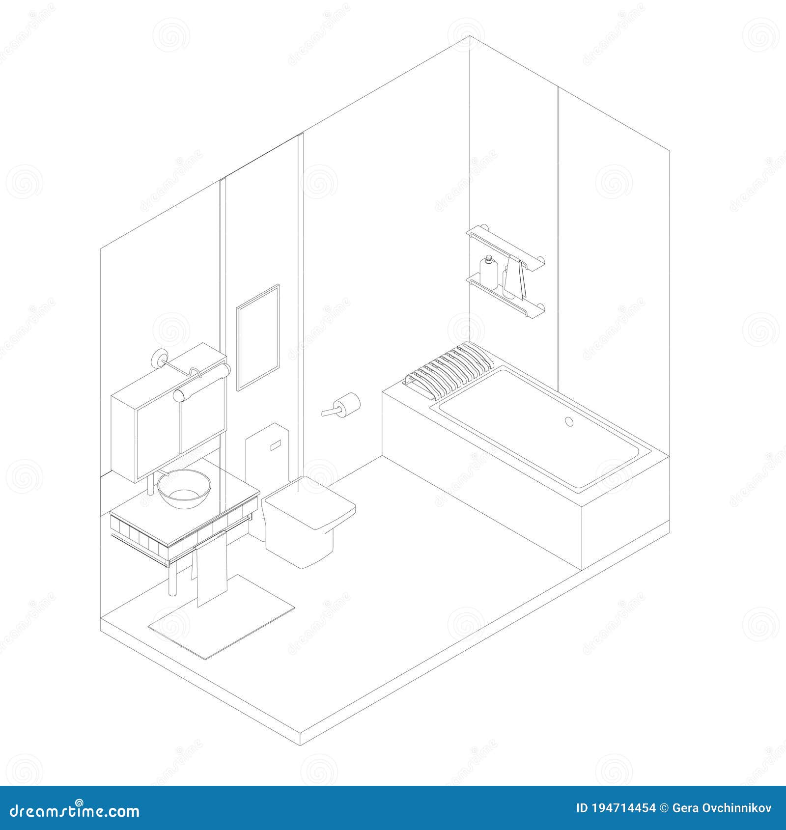Contour of a Bathroom Interior from Black Lines on a White Background ...