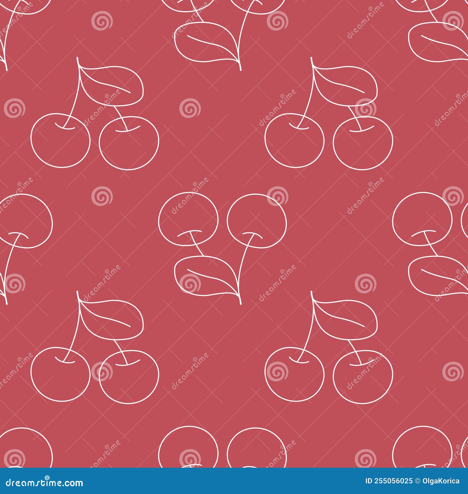 Contour Berry Cherry Seamless Pattern. Pair of Cherries with Leaf for ...