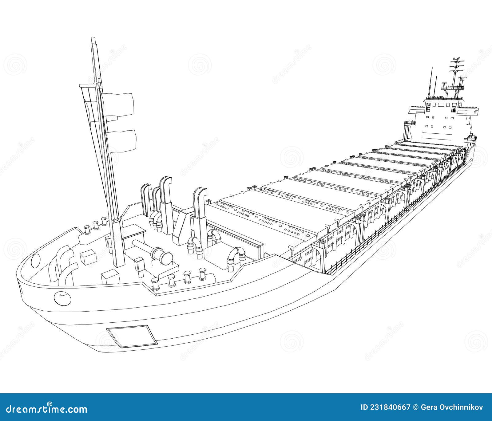 Contour of a Cargo Ship for Containers from Black Lines Isolated on a ...