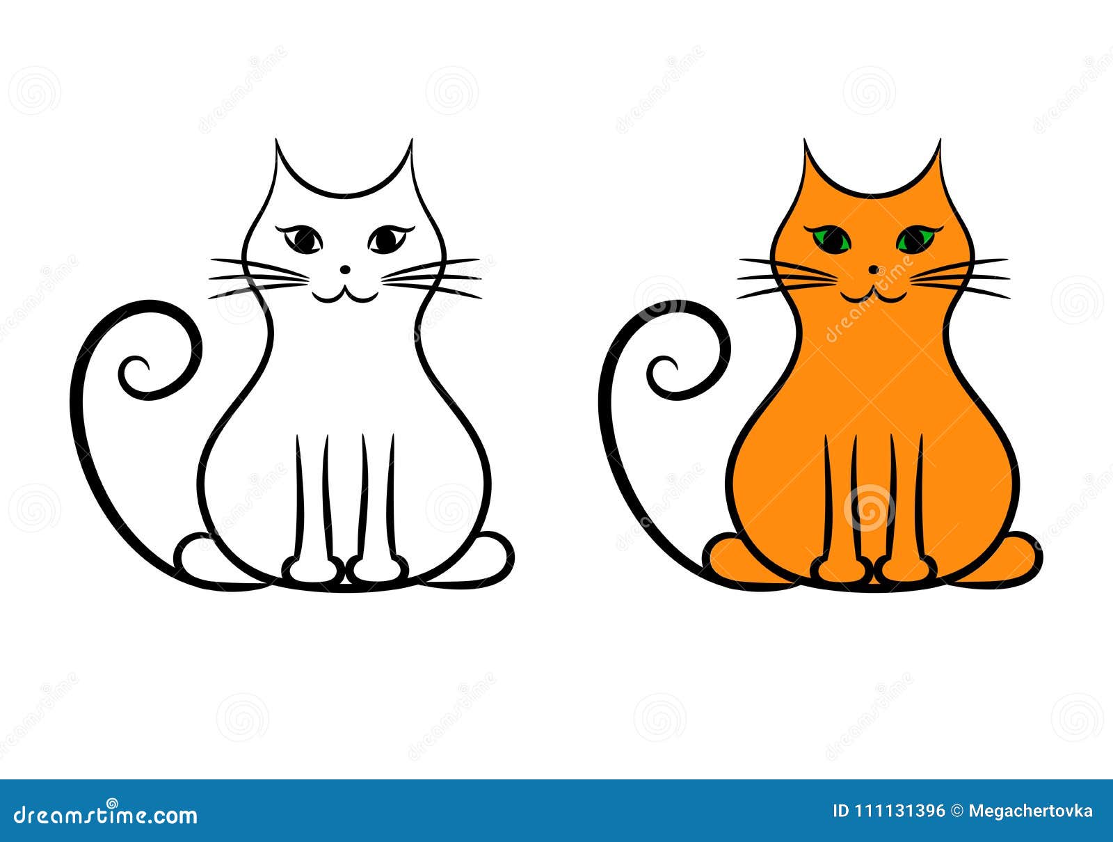 Contour Cat and Painted Cat, Isolated Vector Stock Vector ...