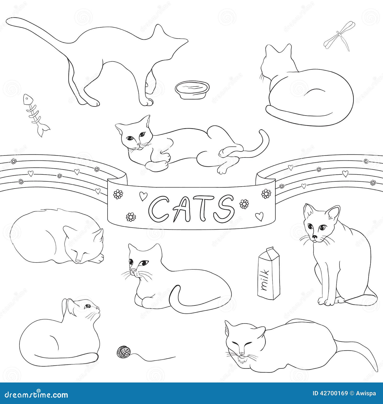 Contour cats set stock vector. Illustration of outline - 42700169