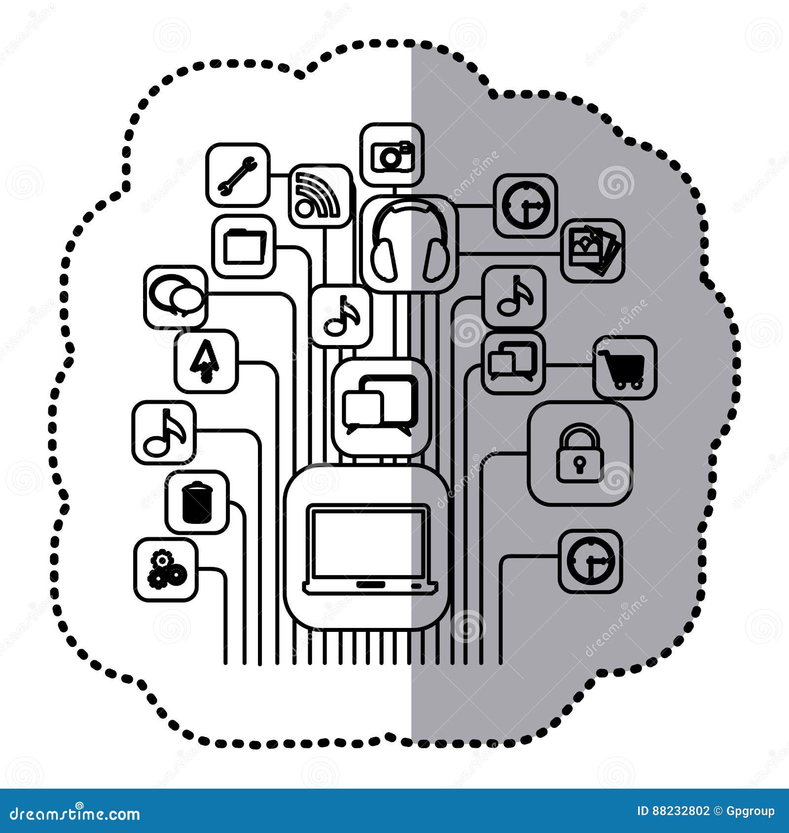 Contour Computer Icons Connections Stock Illustration - Illustration of ...