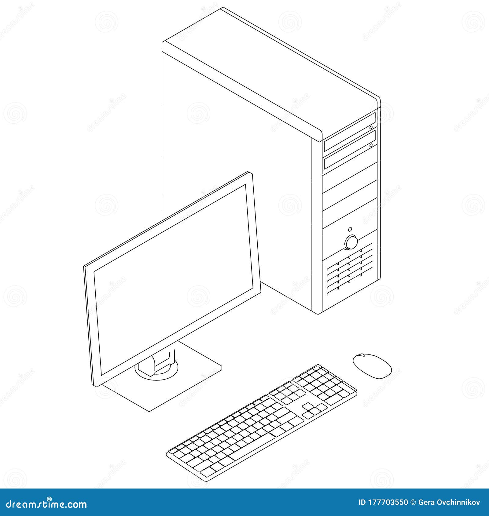 Contour of a Computer with a System Unit, Monitor, Keyboard and Mouse ...