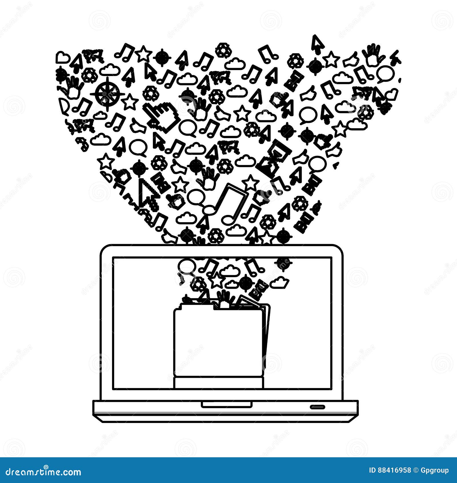 Contour Computer with Technological Icon Stock Illustration ...