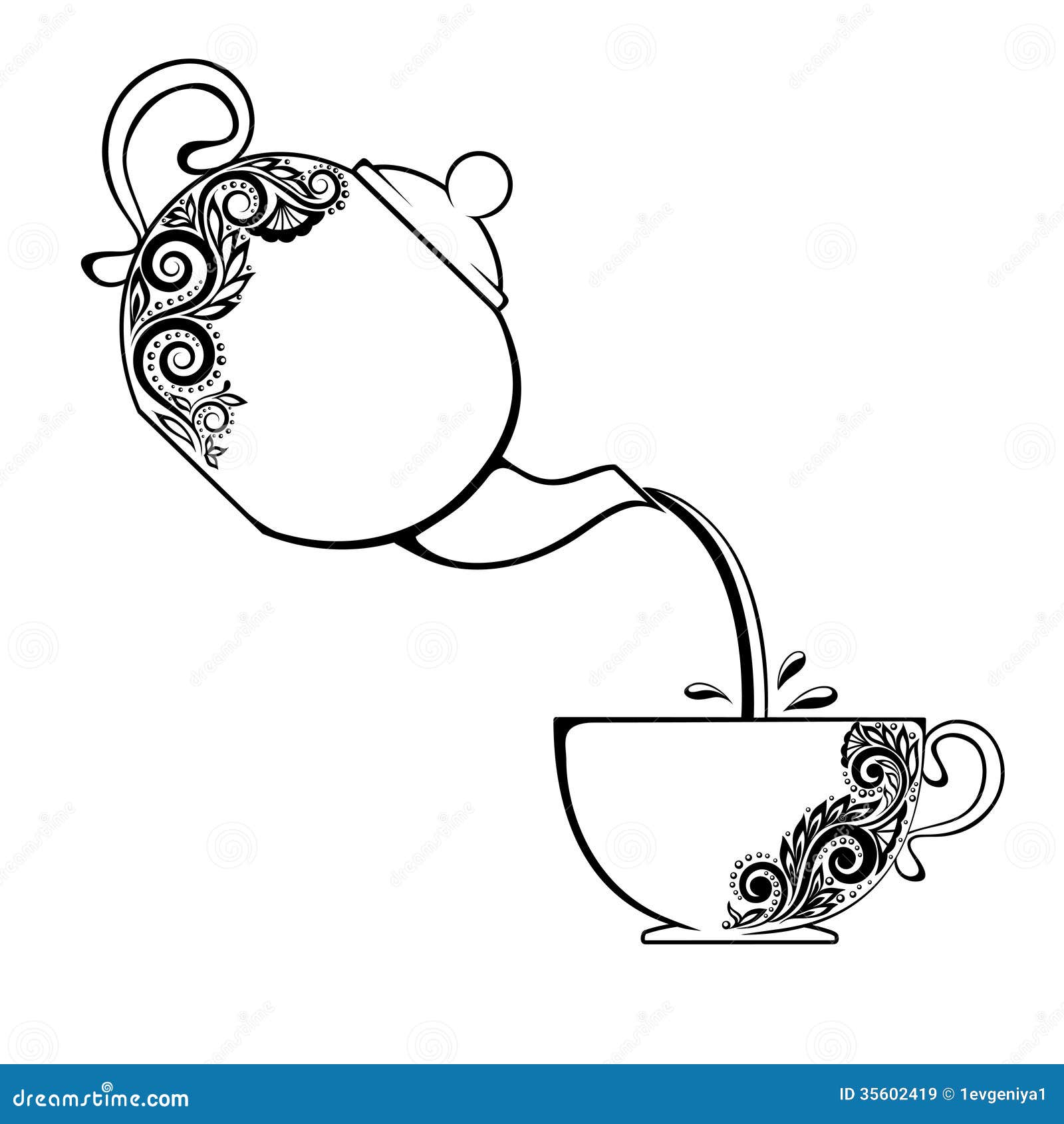 The Contour of Cup and Teapot with Floral Element. Stock Vector ...