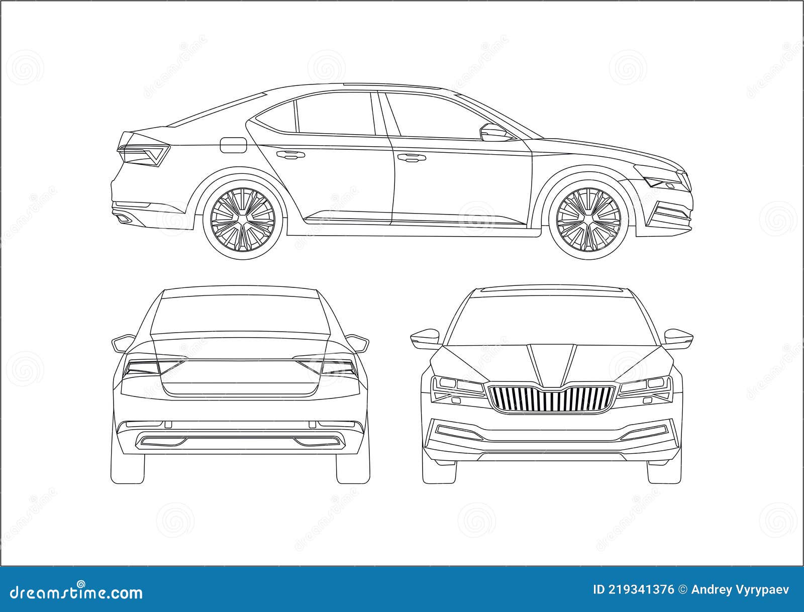 Contour Drawing of the Liftback Stock Vector - Illustration of wheel ...