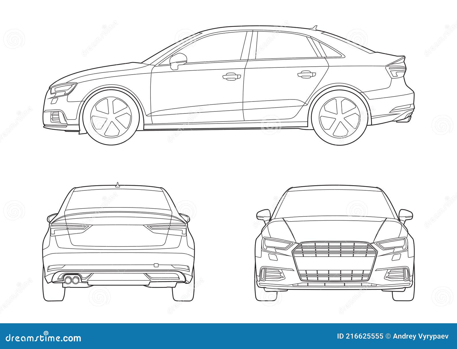 Contour drawing sedan car stock vector. Illustration of line - 216625555