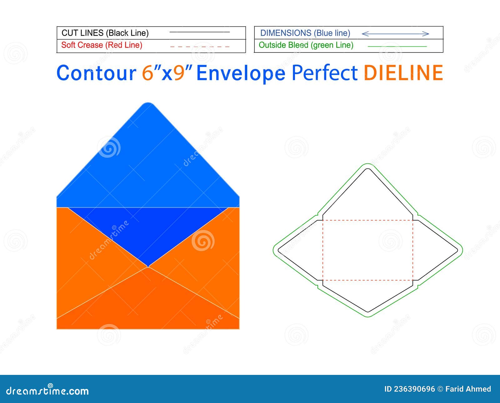 Contour Envelope Packaging 6x9 Inch Dieline Template and 3D Envelope ...