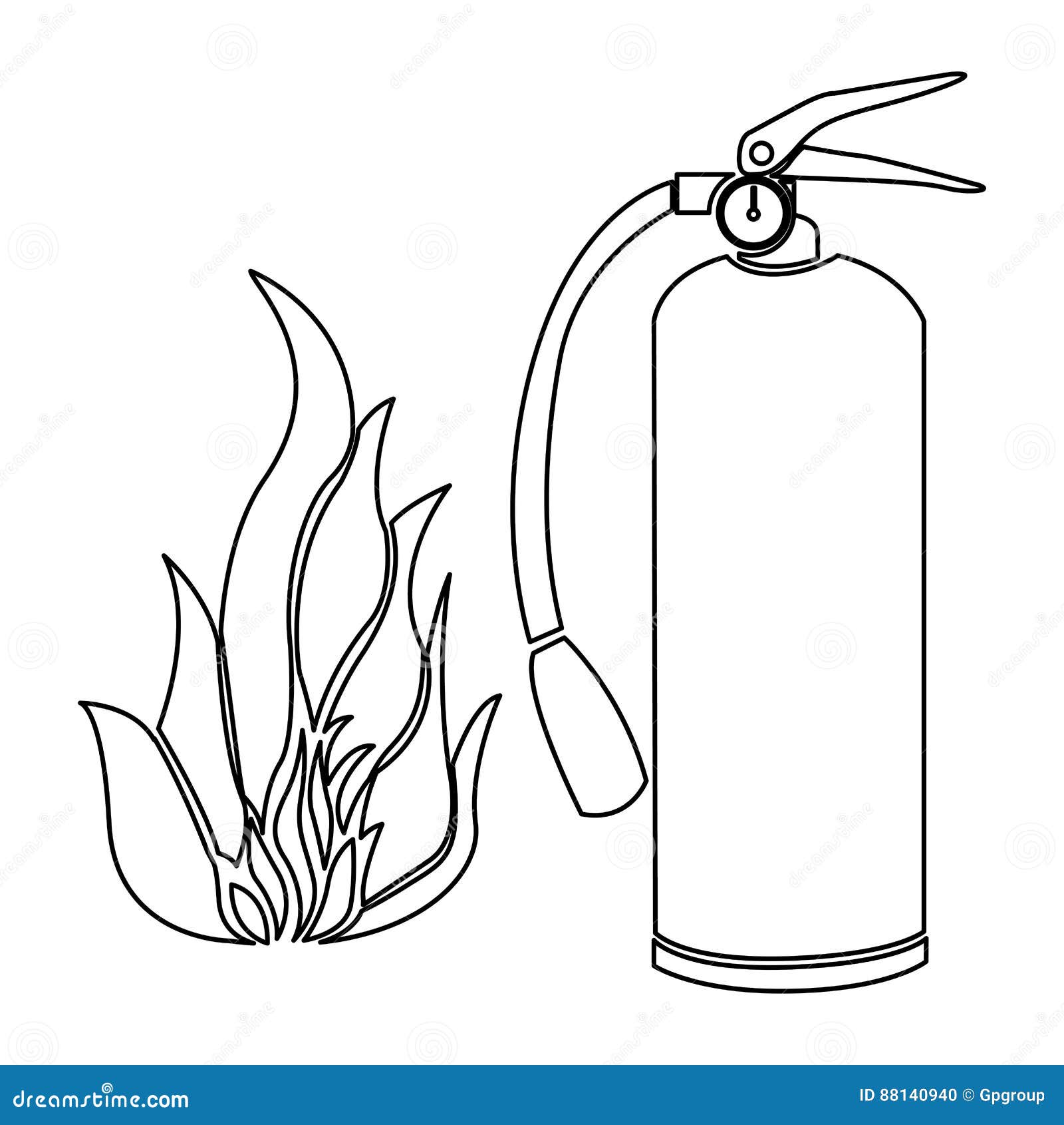 Contour Fire Flame and Extinguisher Icon Stock Illustration ...