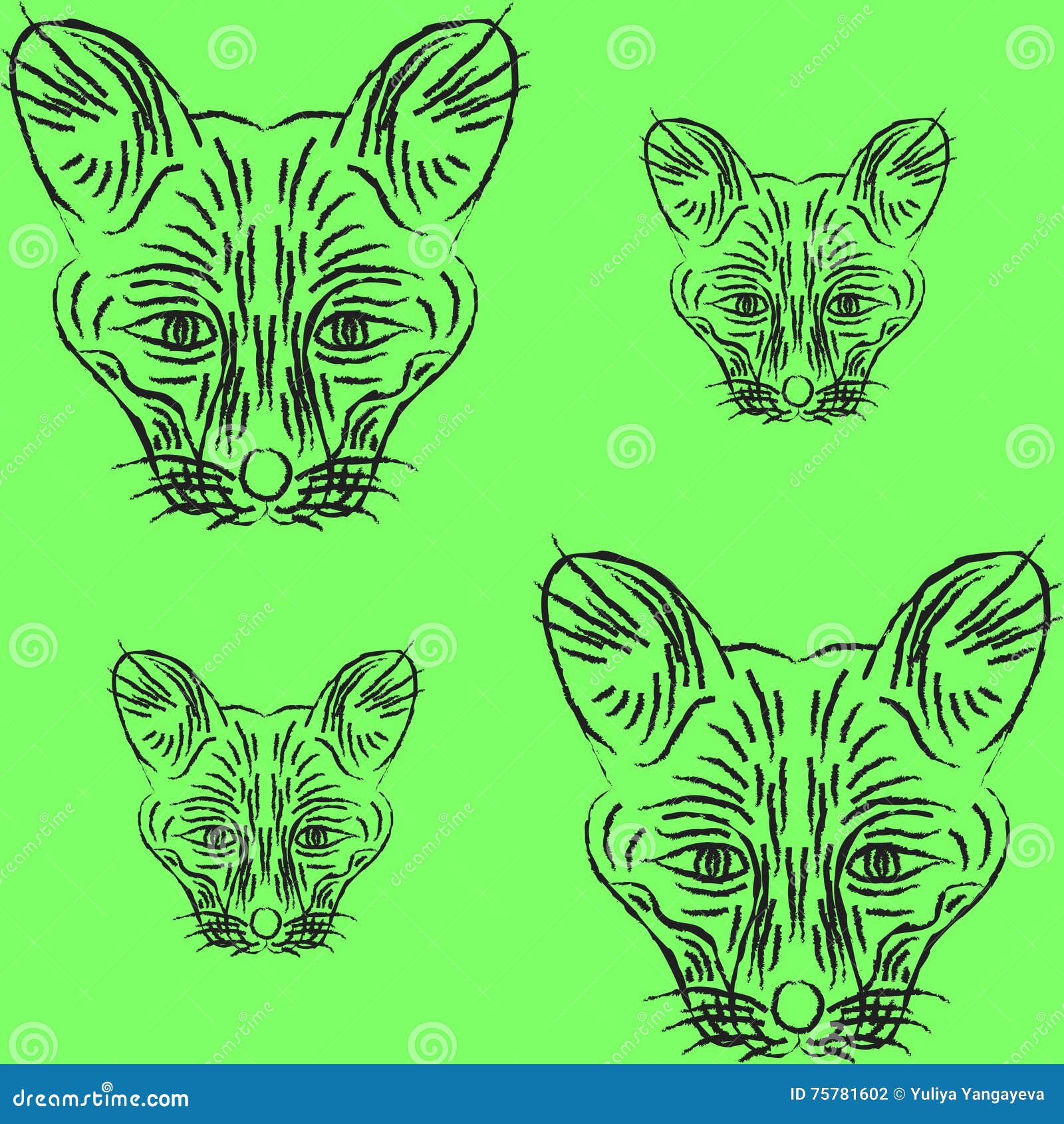Contour foxes and foxes. stock vector. Illustration of beautiful - 75781602