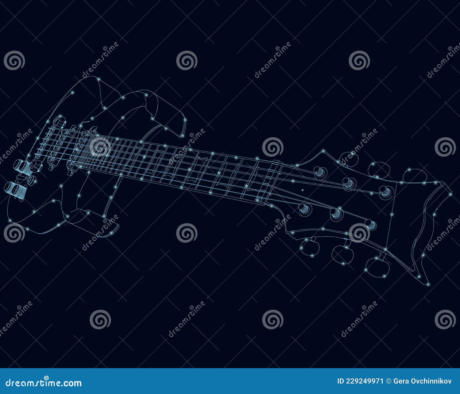 The Contour of a Guitar Made of Blue Lines on a Dark Background with ...