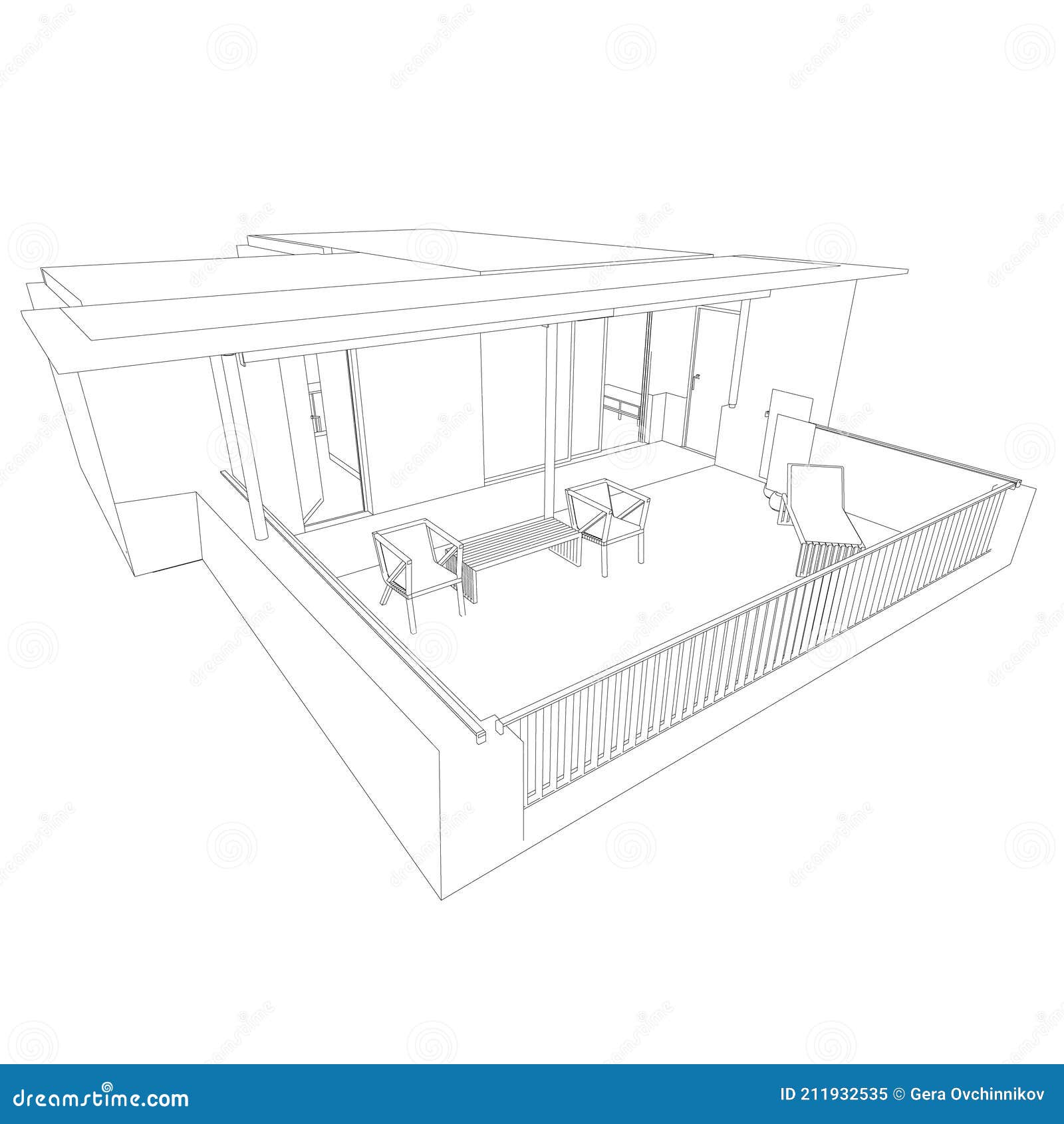 The Contour of the House with a Summer Terrace. 3D Stock Vector ...