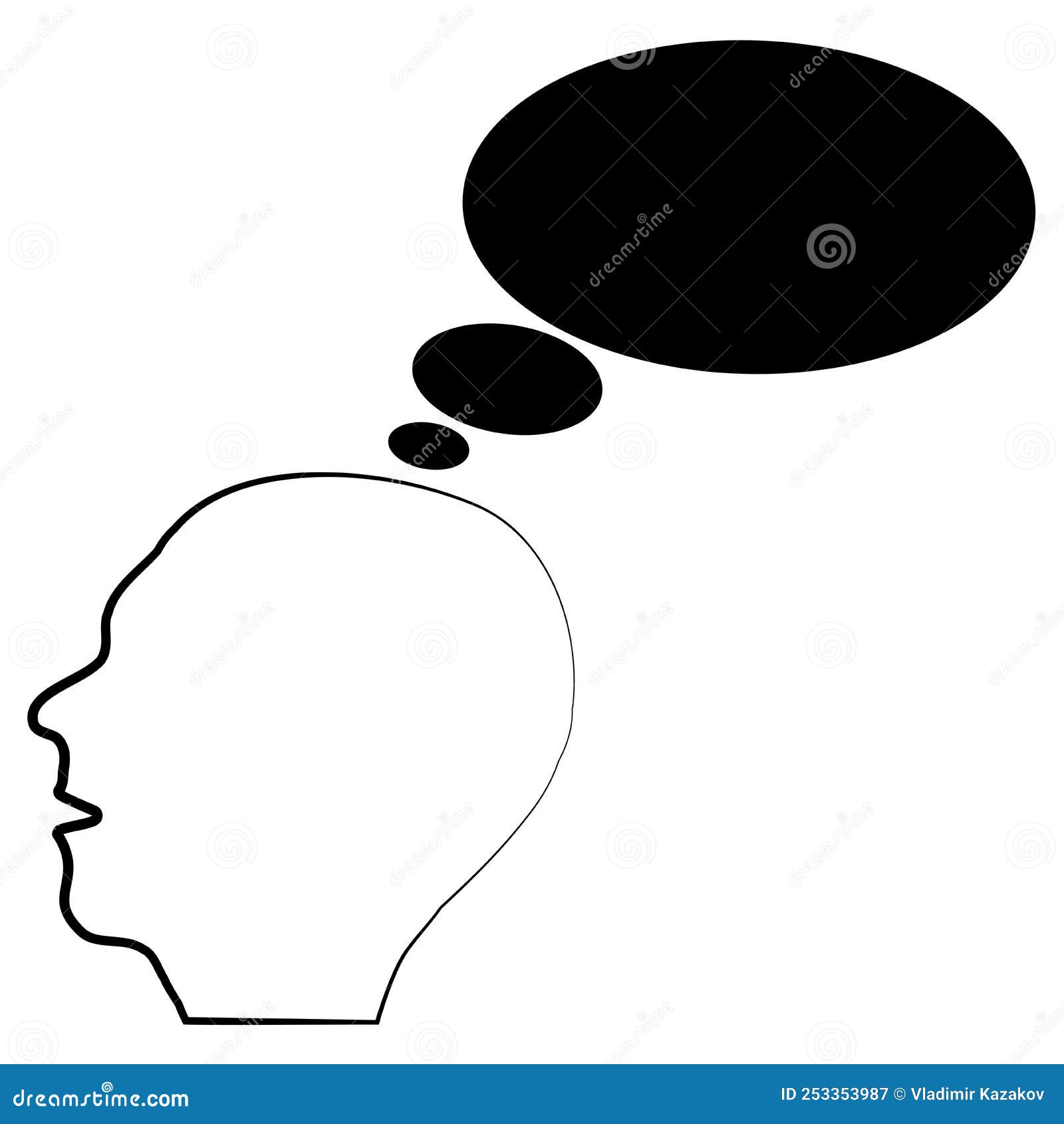 Contour Of Human Head With Black Silhouette Empty Speech Bubble From ...