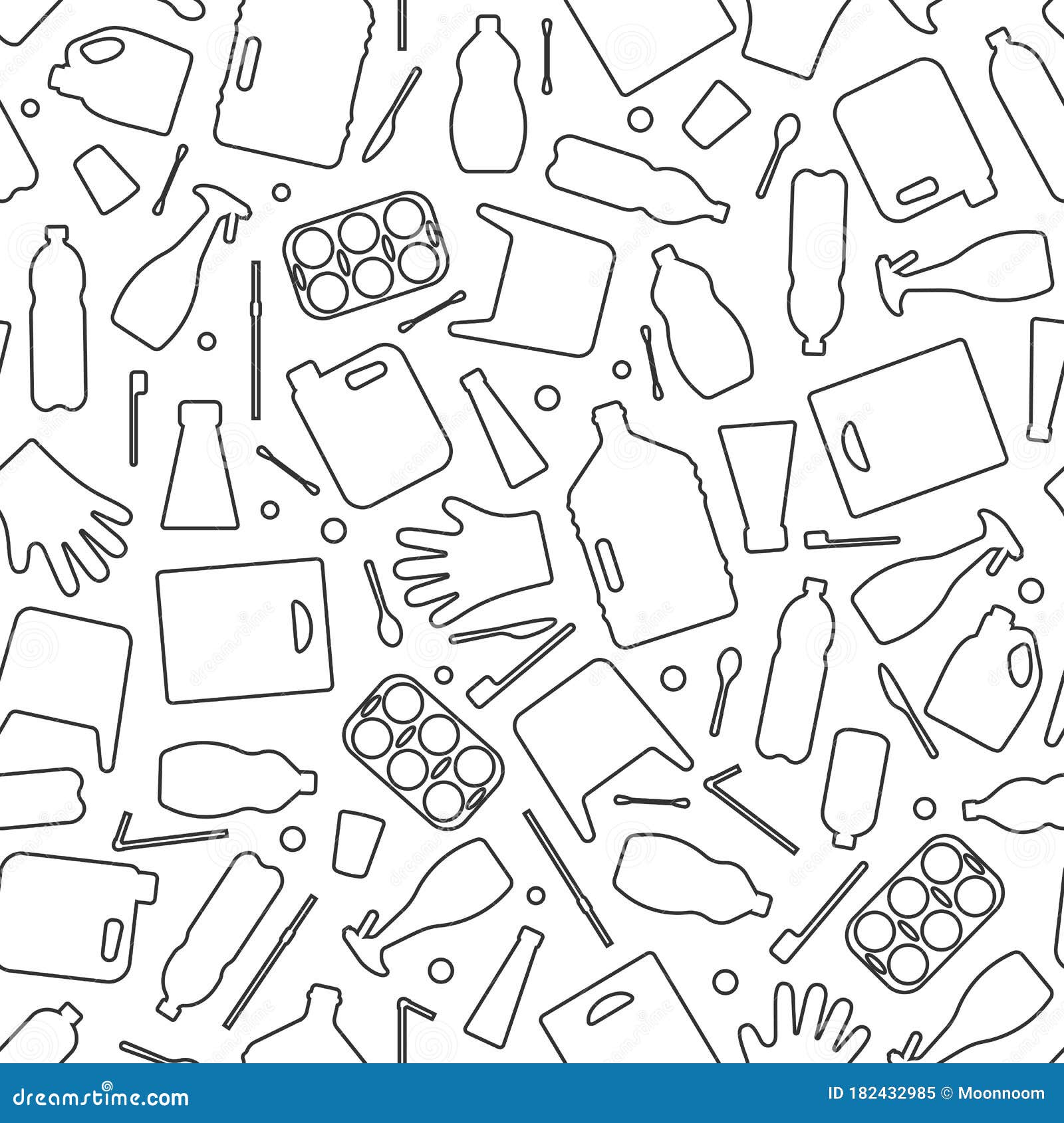 Contour Icon Plastic Trash Seamless Pattern Stock Vector - Illustration ...