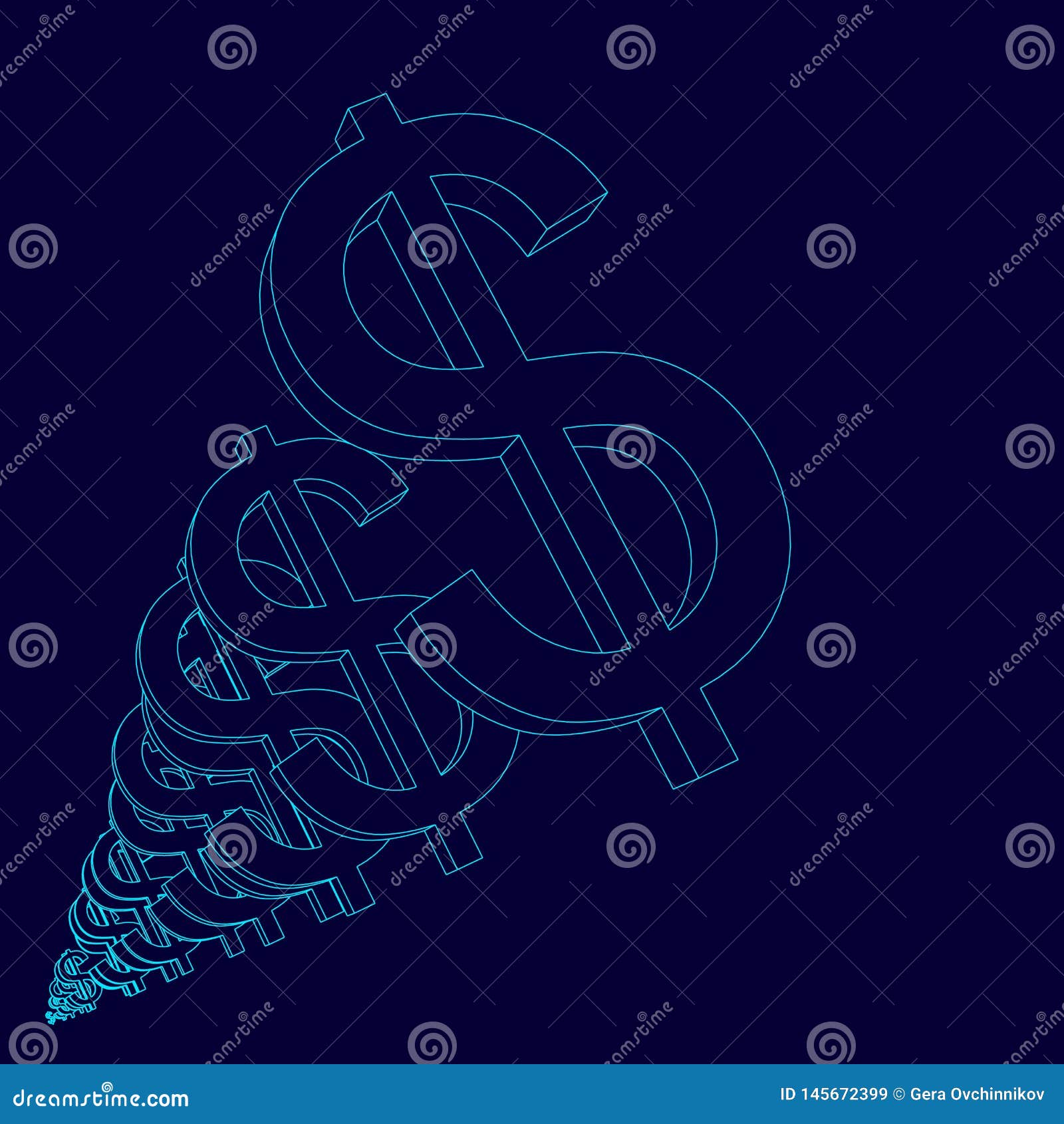 Contour of the Increasing Dollar Sign. Vector Illustration Stock Vector ...