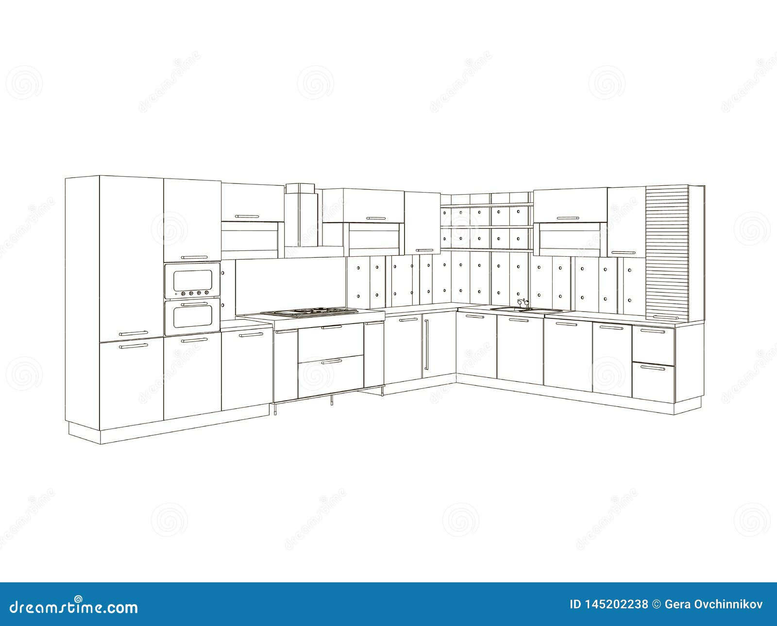 Contour of the Kitchen of Black Lines Isolated on White Background ...