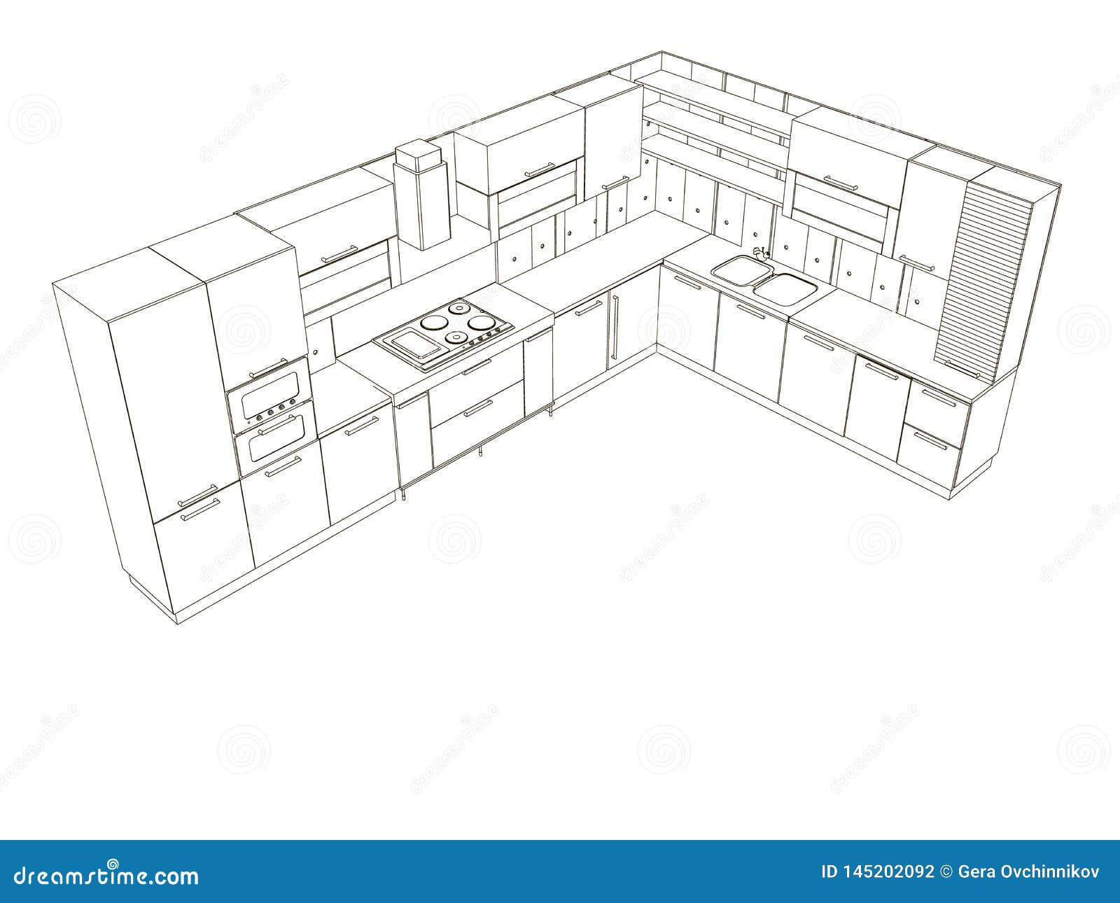 Contour of the Kitchen of Black Lines Isolated on White Background ...