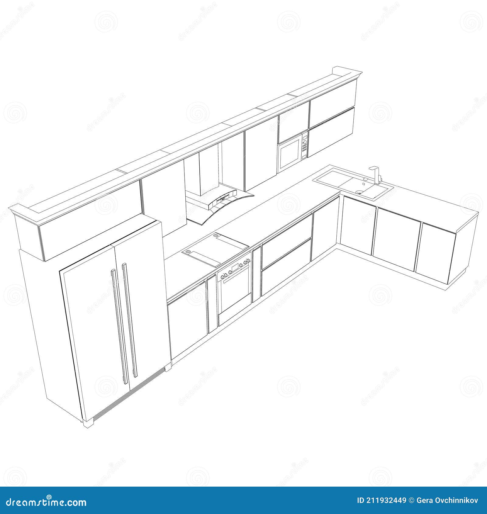 The Contour of the Kitchen Set. Isometric View. 3D Stock Vector ...