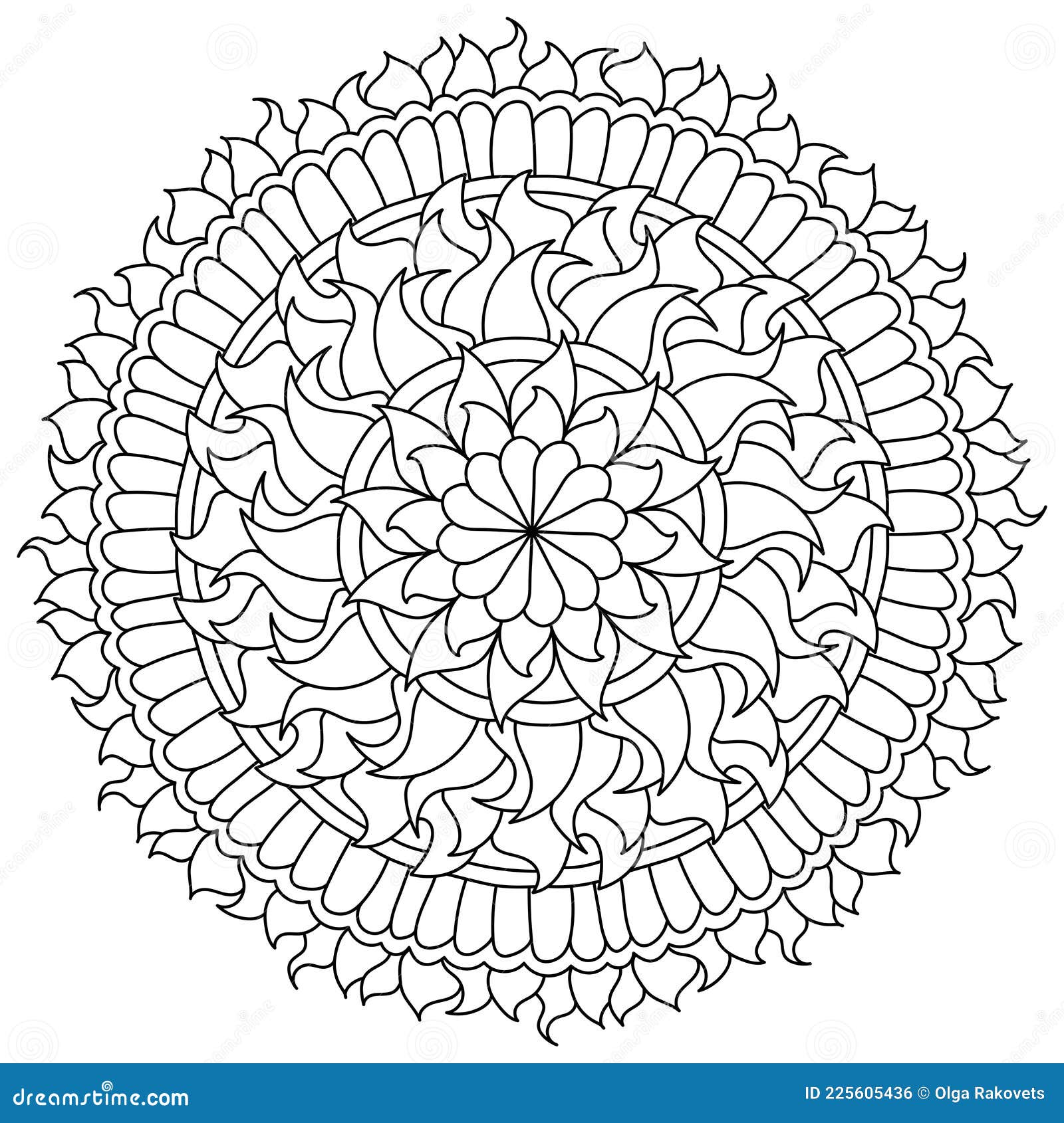 Contour Mandala with Floral Elements, Zen Coloring Page in the Shape of ...