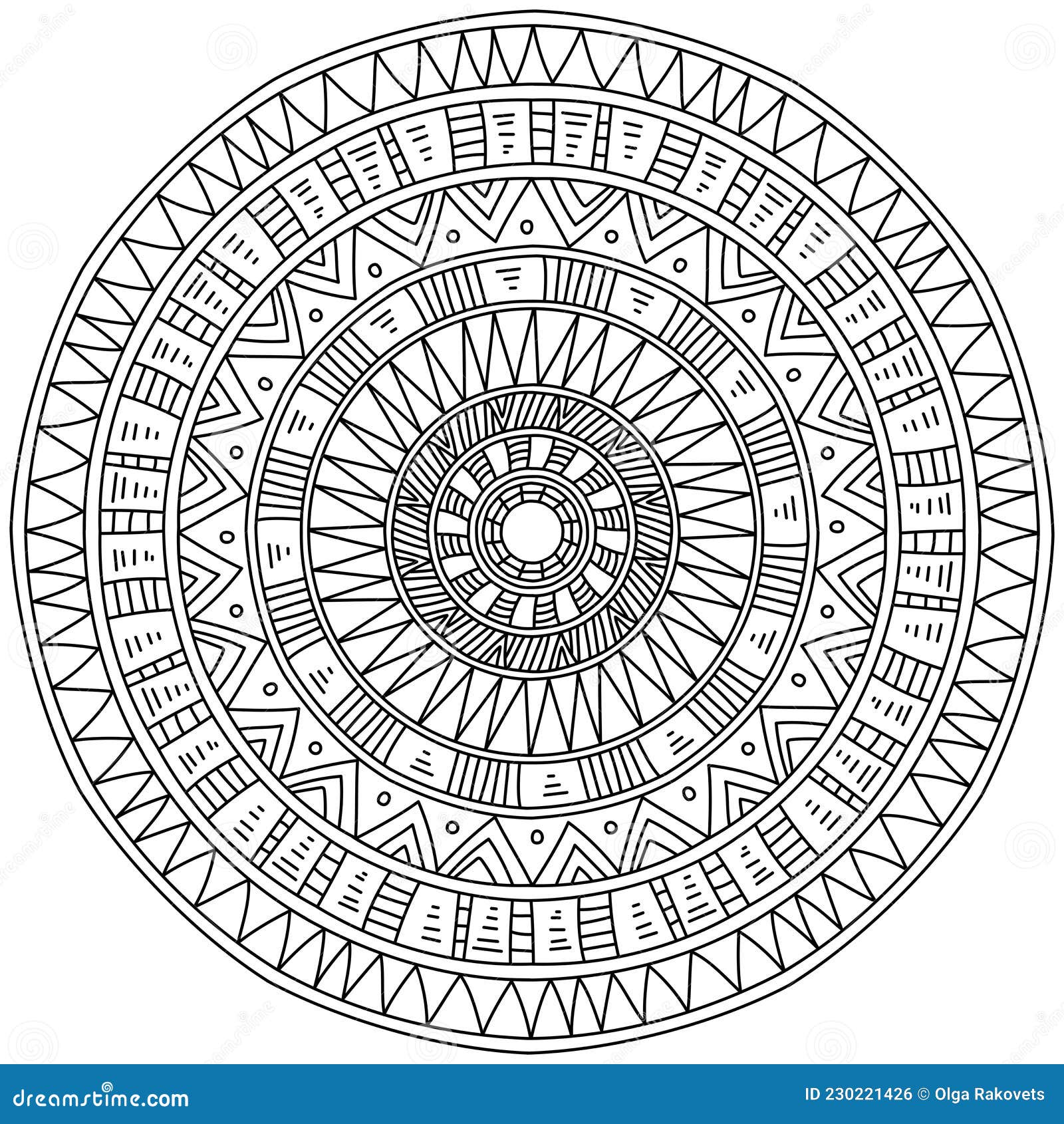 Contour Mandala with Linear Patterns, Meditative Coloring Page with ...