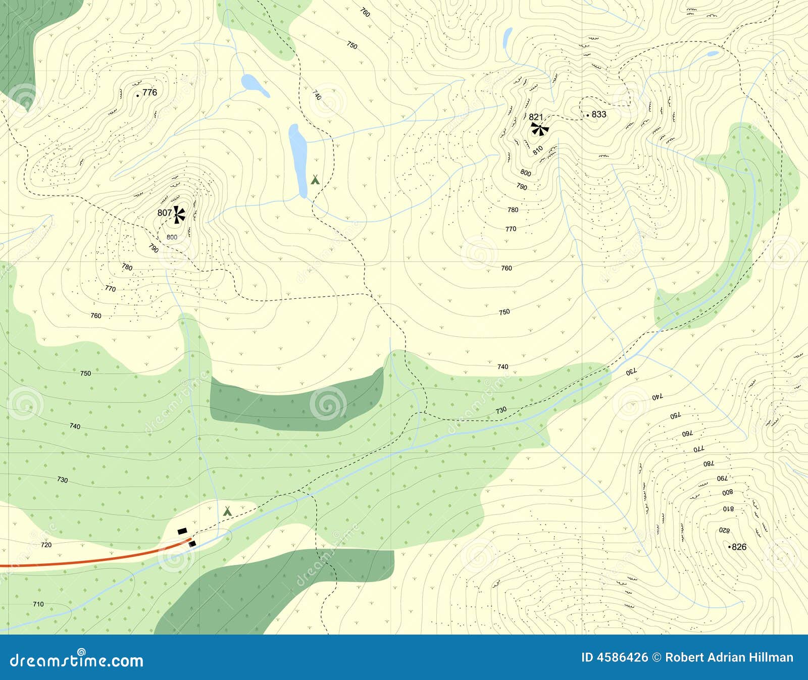 Contour map stock vector. Illustration of slope, forest - 4586426