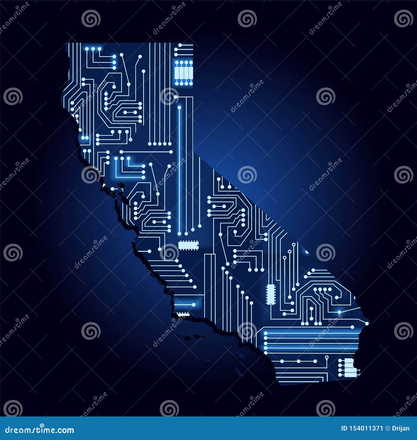 Map of California with Electronic Circuit Stock Vector - Illustration ...