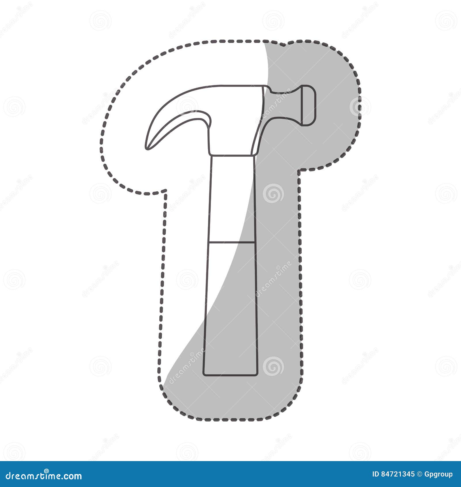 Contour Middle Shadow Sticker Grayscale with Hammer Stock Vector ...
